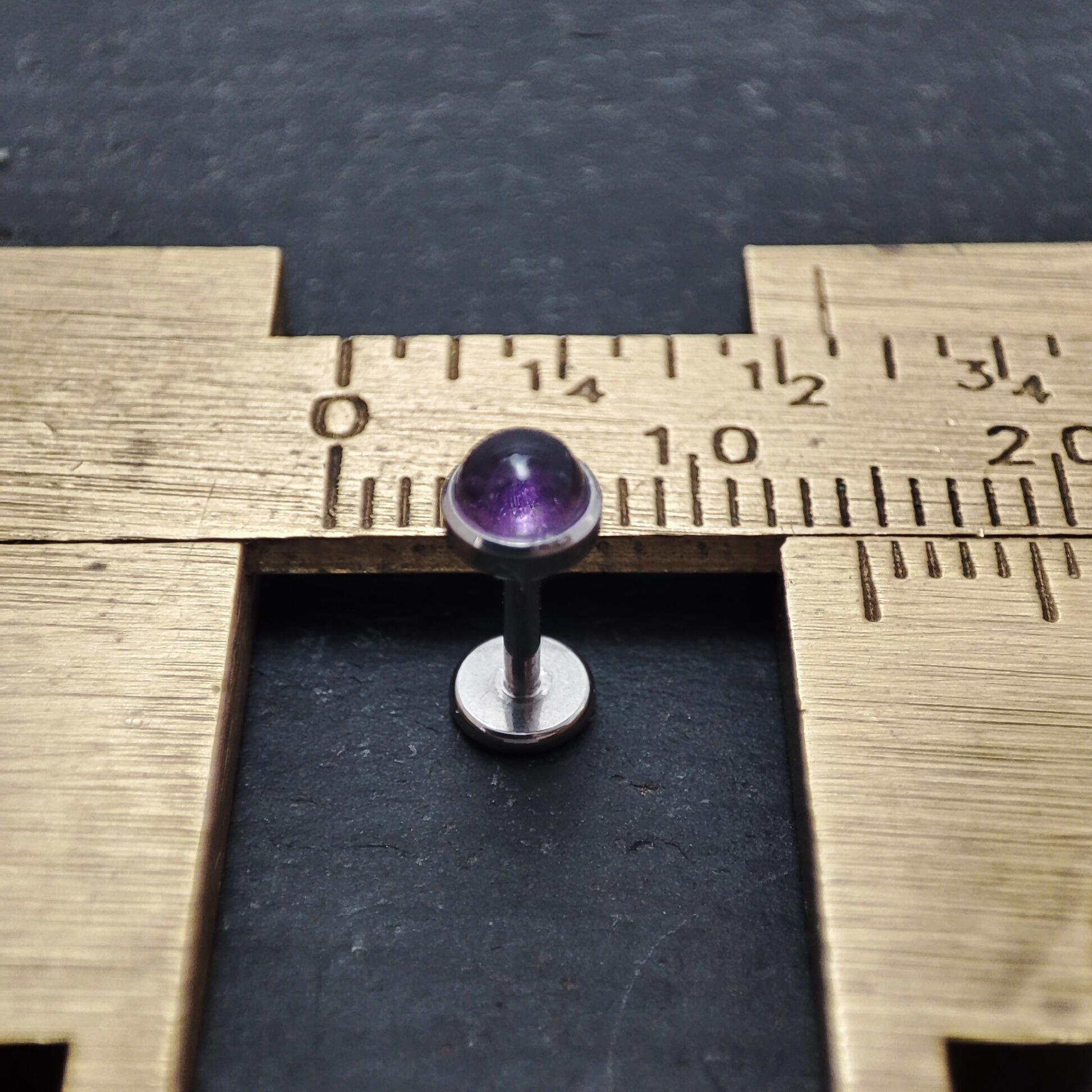 Amethyst threadless labret - 18 Gauge - Surgical Steel Stud