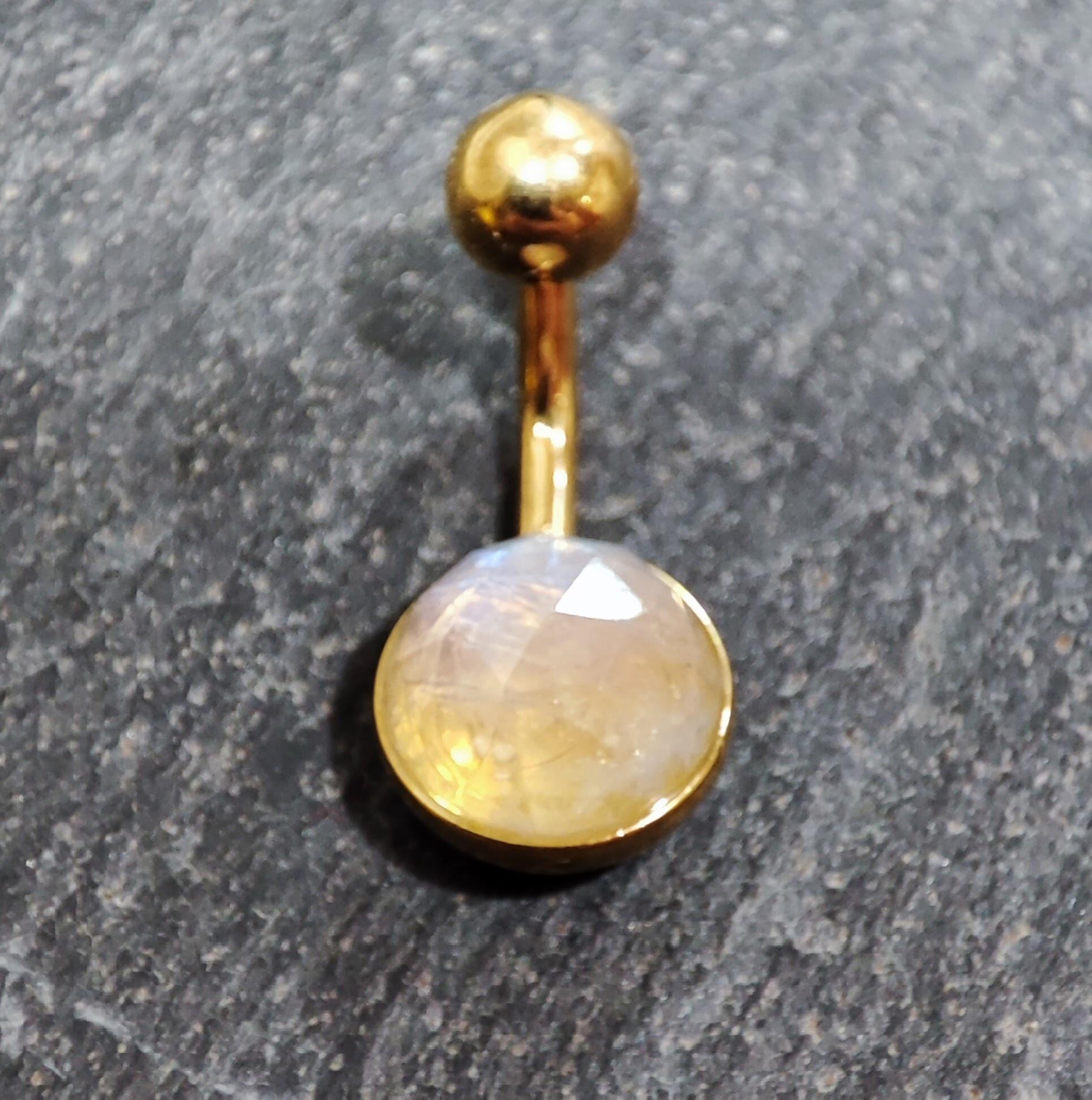 Rose Cut Moonstone Gold Belly Bar