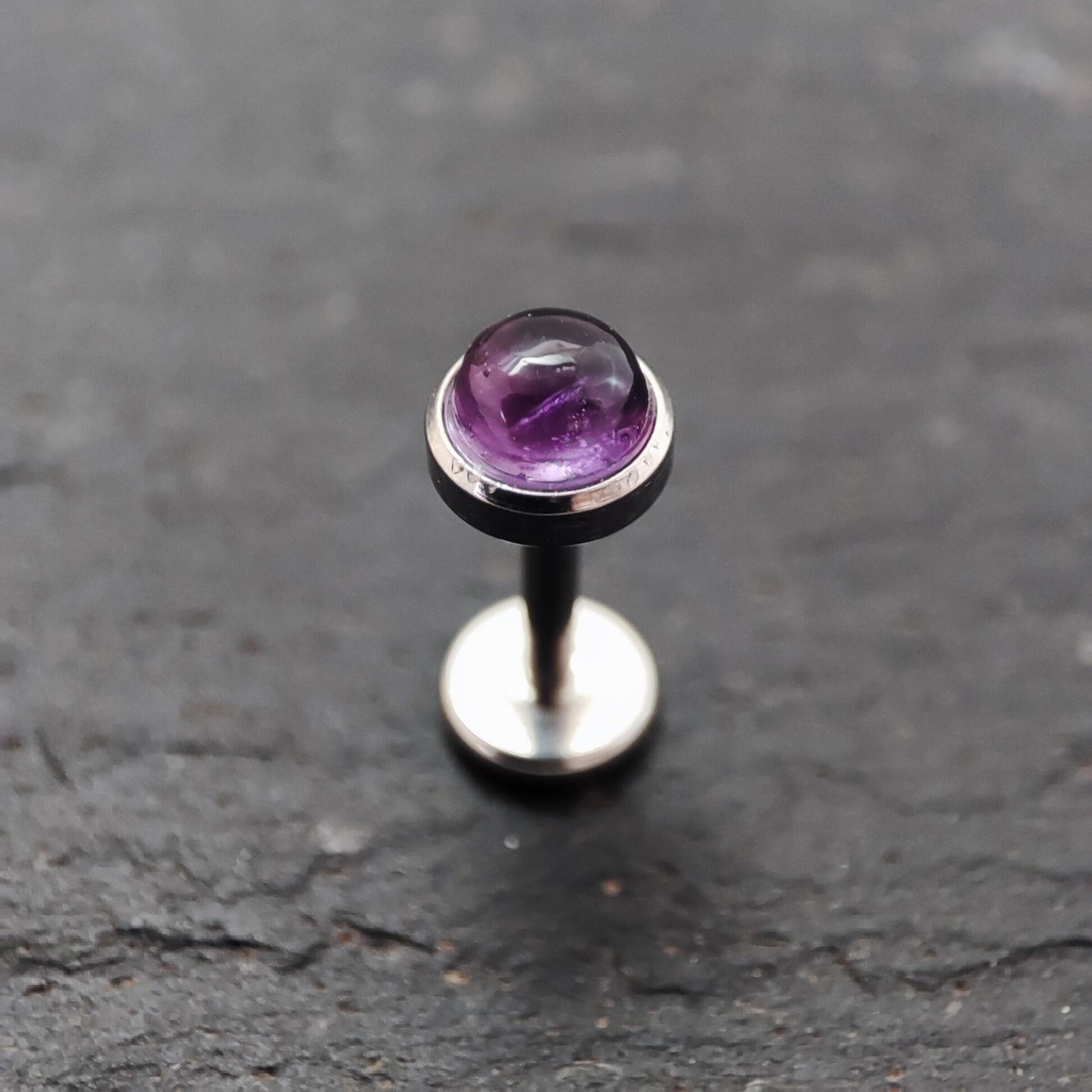 Amethyst threadless labret - 18 Gauge - Surgical Steel Stud