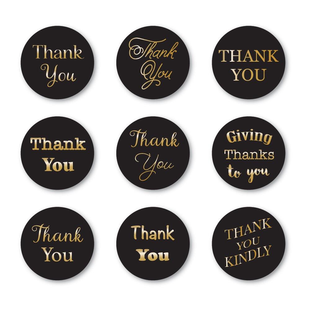 Memory Box - ST009 Thank You Foil Greetings Black Circle Tabs