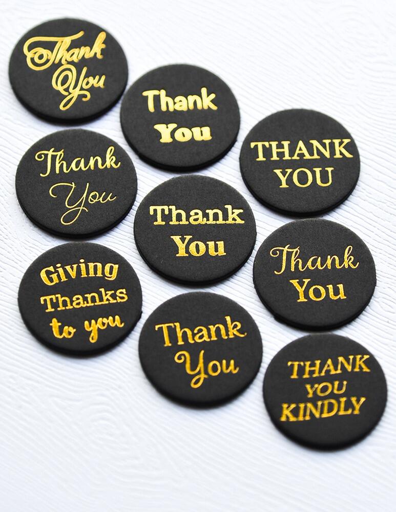 Memory Box - ST009 Thank You Foil Greetings Black Circle Tabs