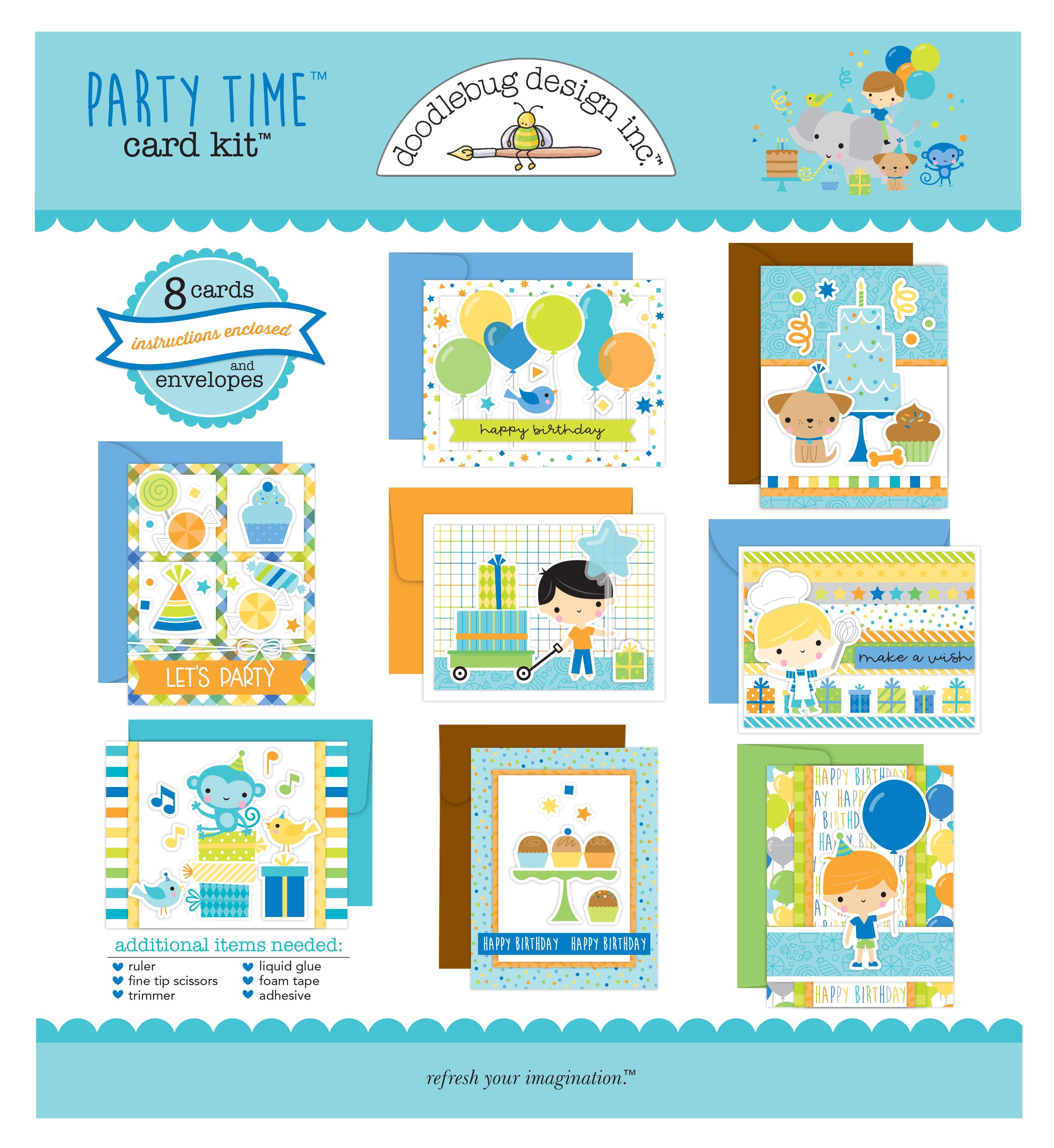 Doodlebug Party Time Card Kit - makes 8 cards, envelopes included