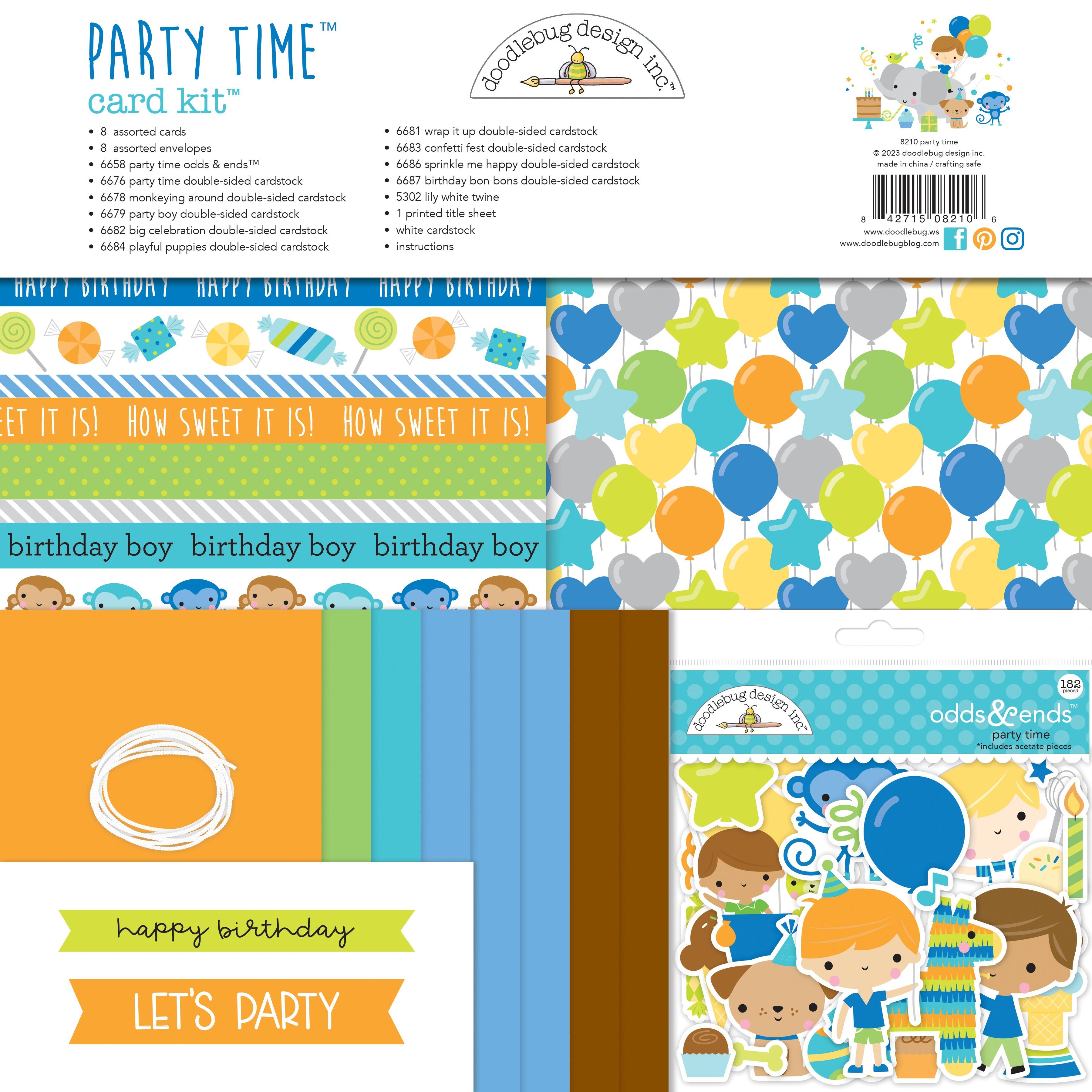 Doodlebug Party Time Card Kit - makes 8 cards, envelopes included
