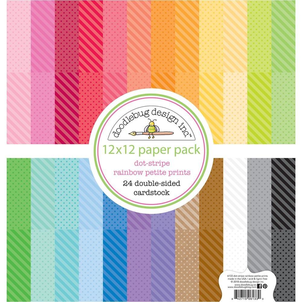 Doodlebug 12x12 Cardstock - Dot-Stripe Rainbow Petite Prints 24/pack