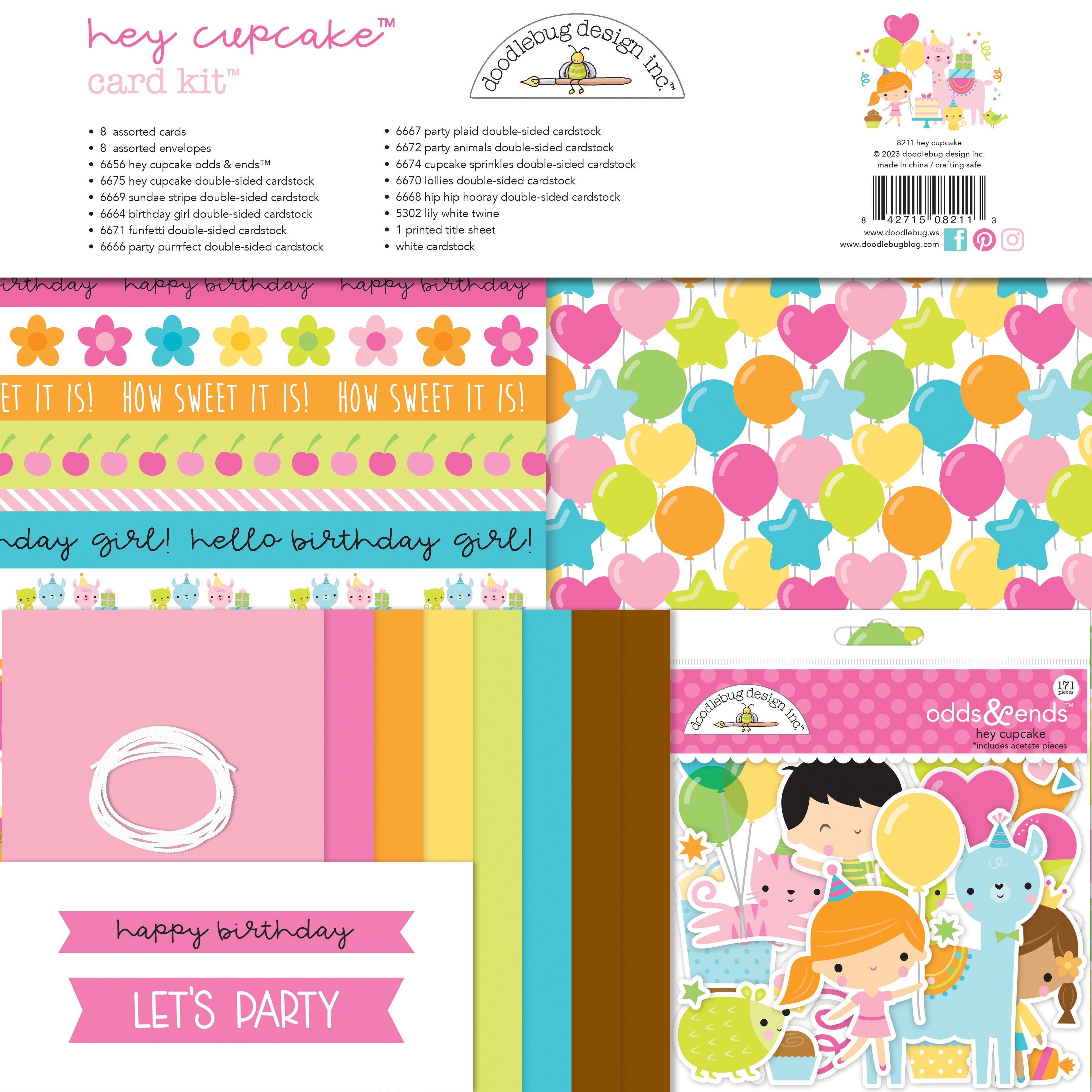 Doodlebug Hey Cupcake Card Kit - makes 8 cards, envelopes included