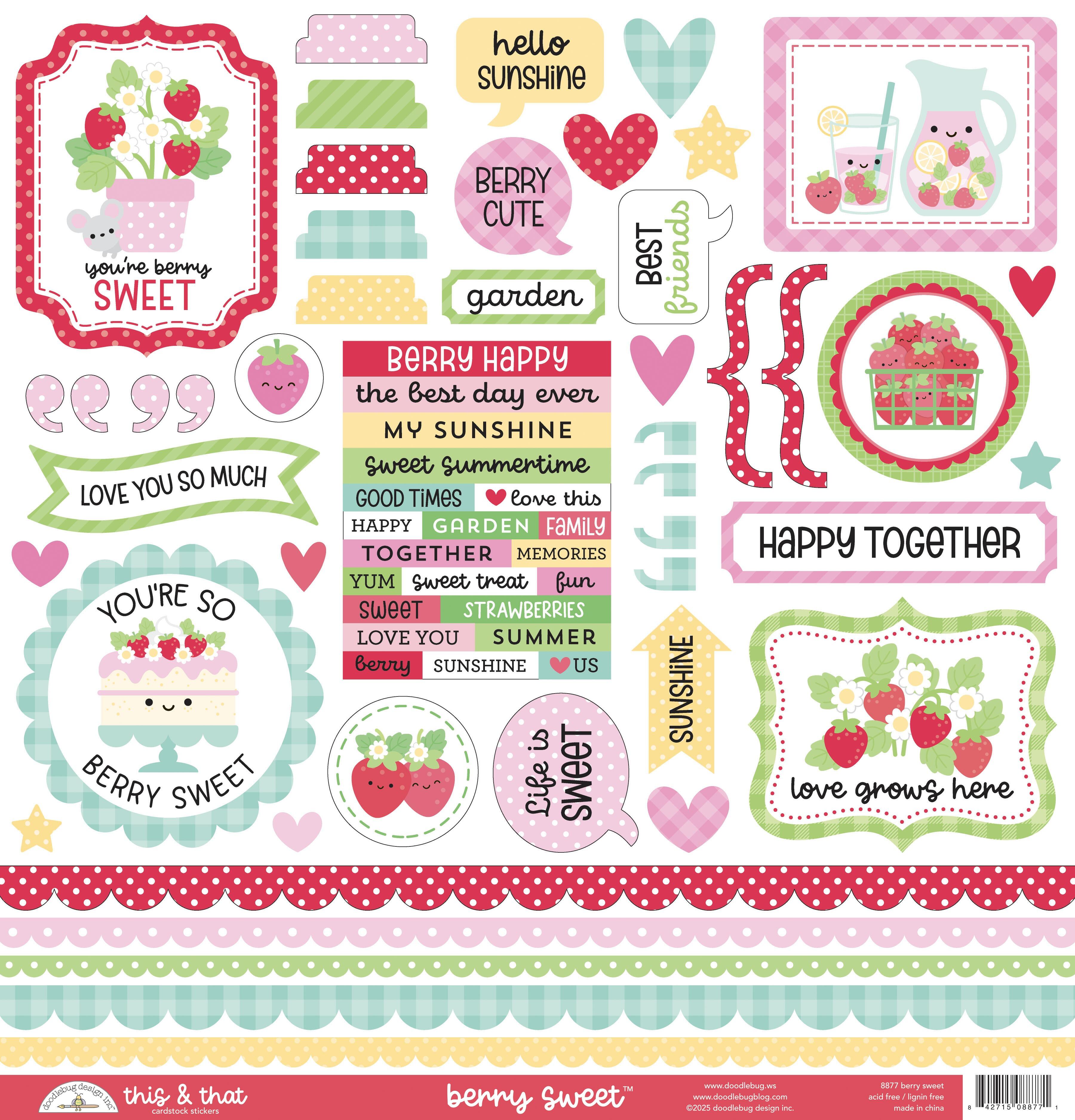 Doodlebug Berry Sweet - 12x12 This & That Stickers