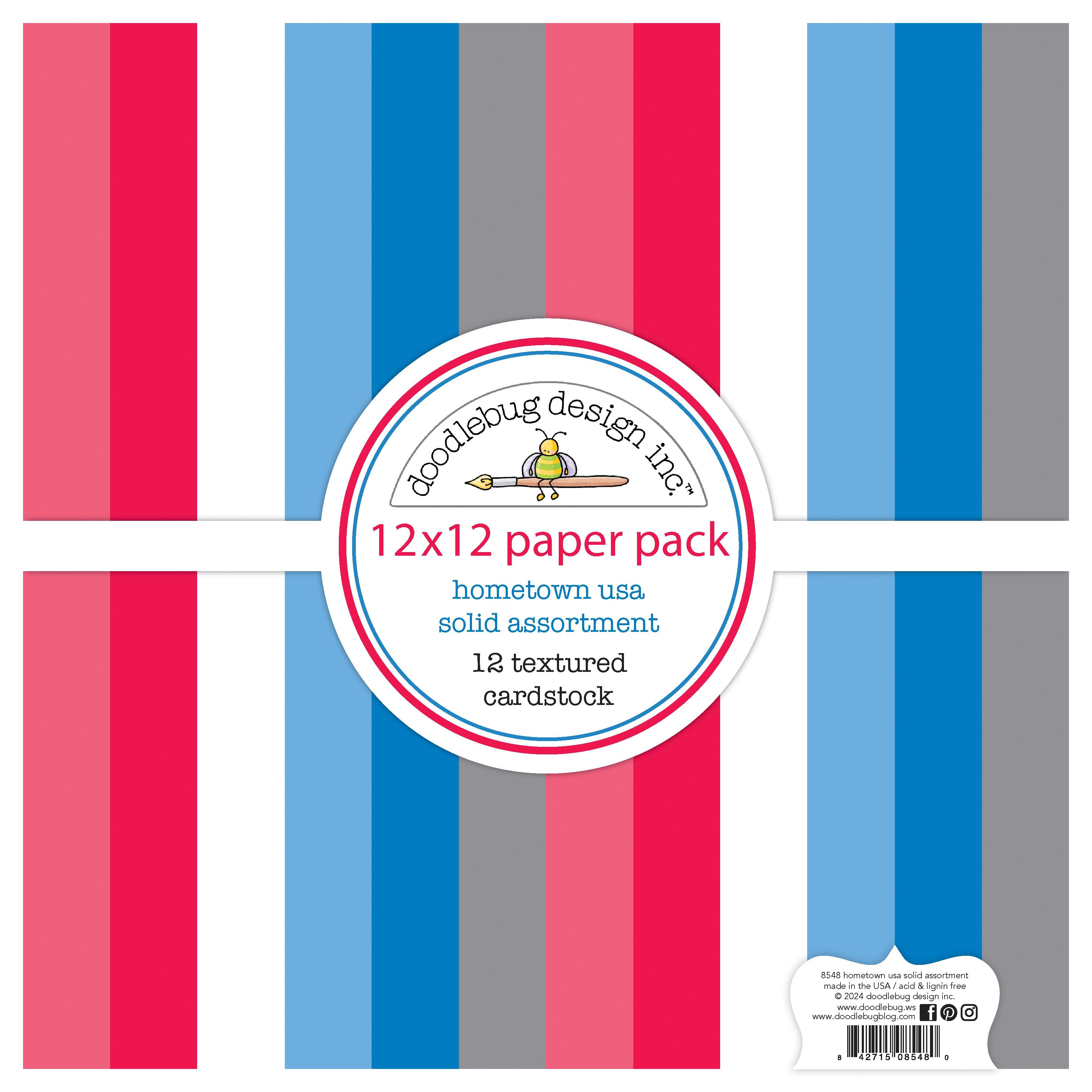 Doodlebug 12x12 Paper Pack - Textured Cardstock Assortment - Hometown ...