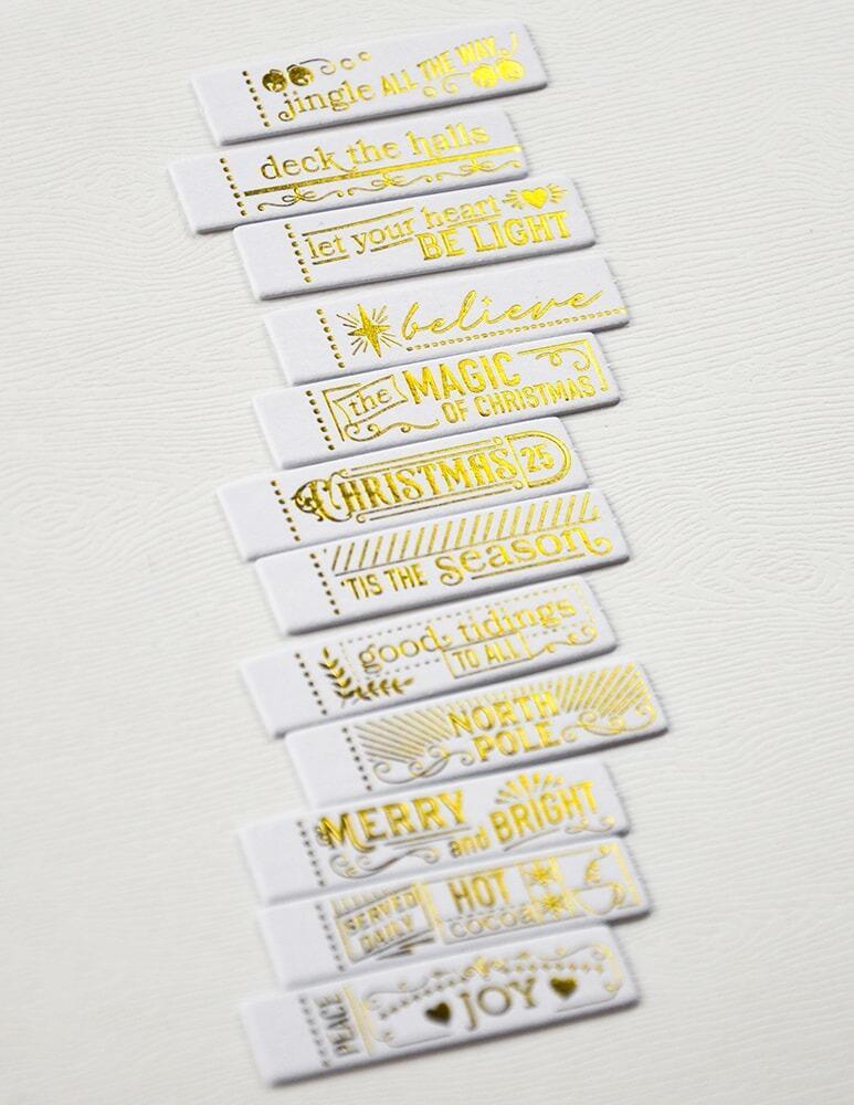 Memory Box - ST036 Christmas Magic Labels White Foil Tabs