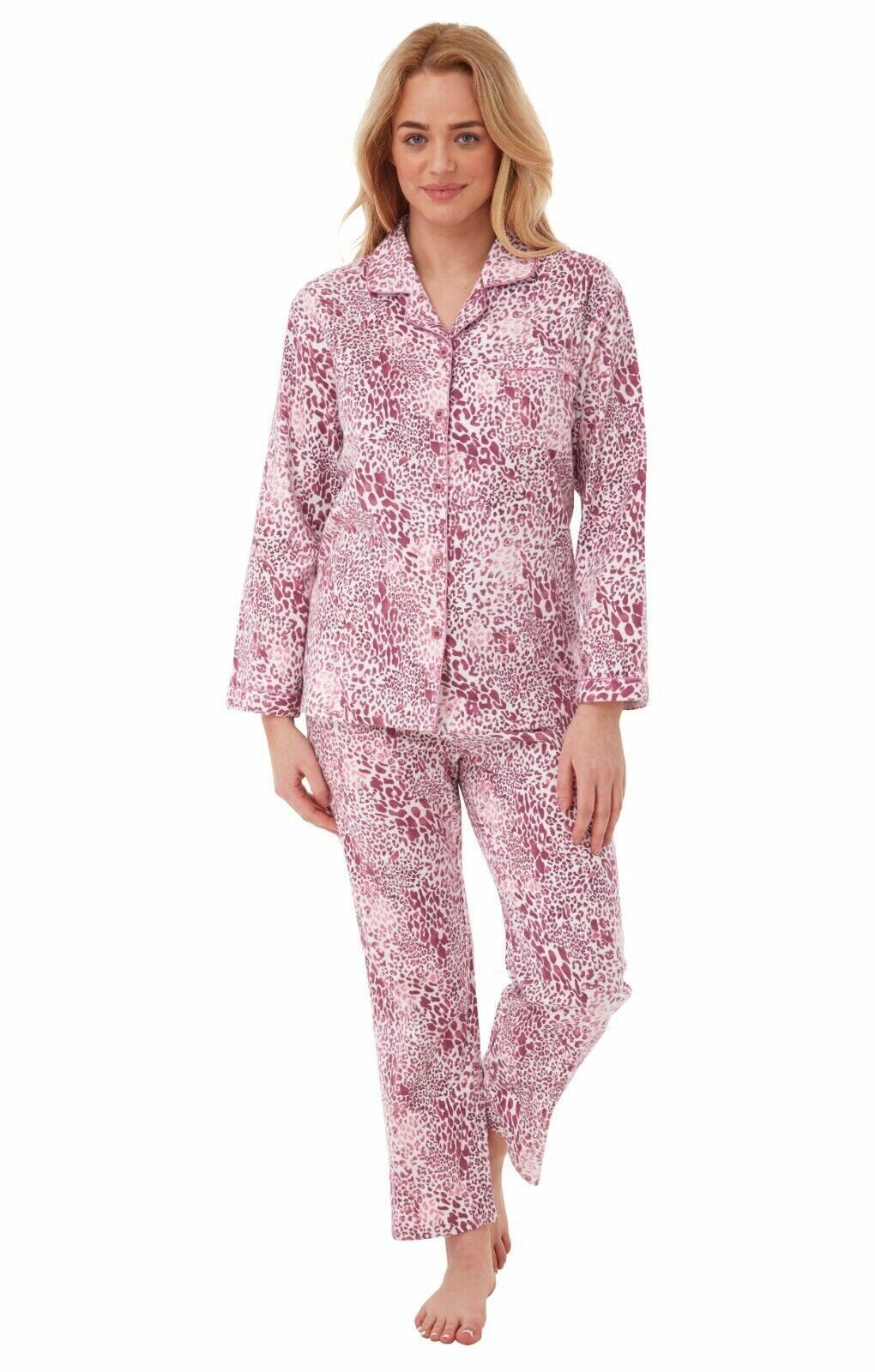 Indigo Sky Animal Print Traditional Styled Brushed Cotton L/S Pyjamas Rose