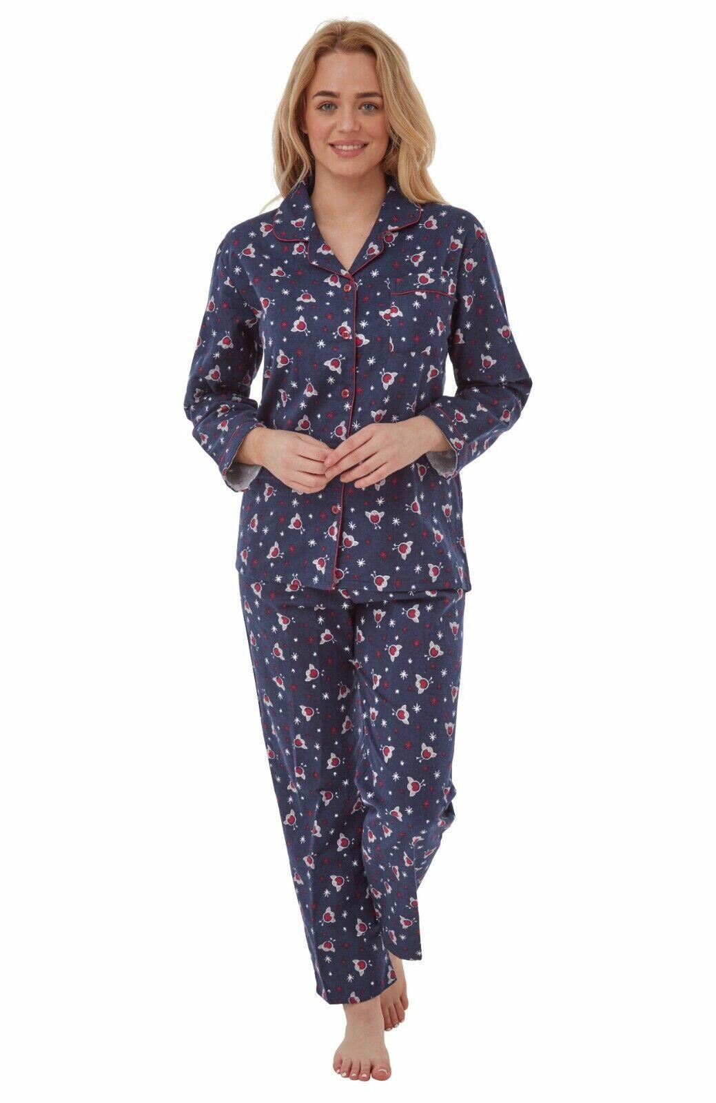 Indigo Sky Traditional Styled Robin Brushed Cotton Wincey L/S Pyjamas Navy