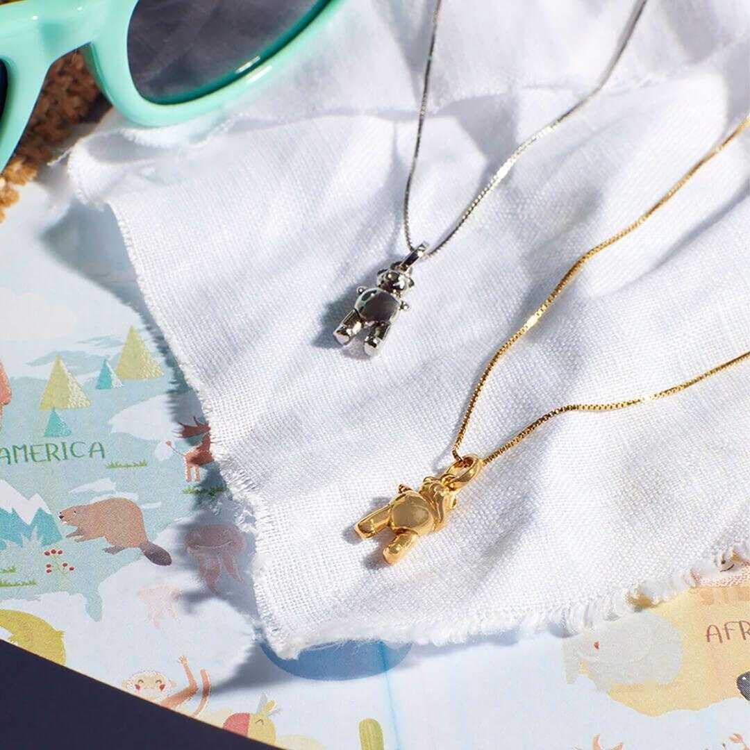 Moveable Teddy Bear Pendant with Diamond | Recycled Sterling Silver ...