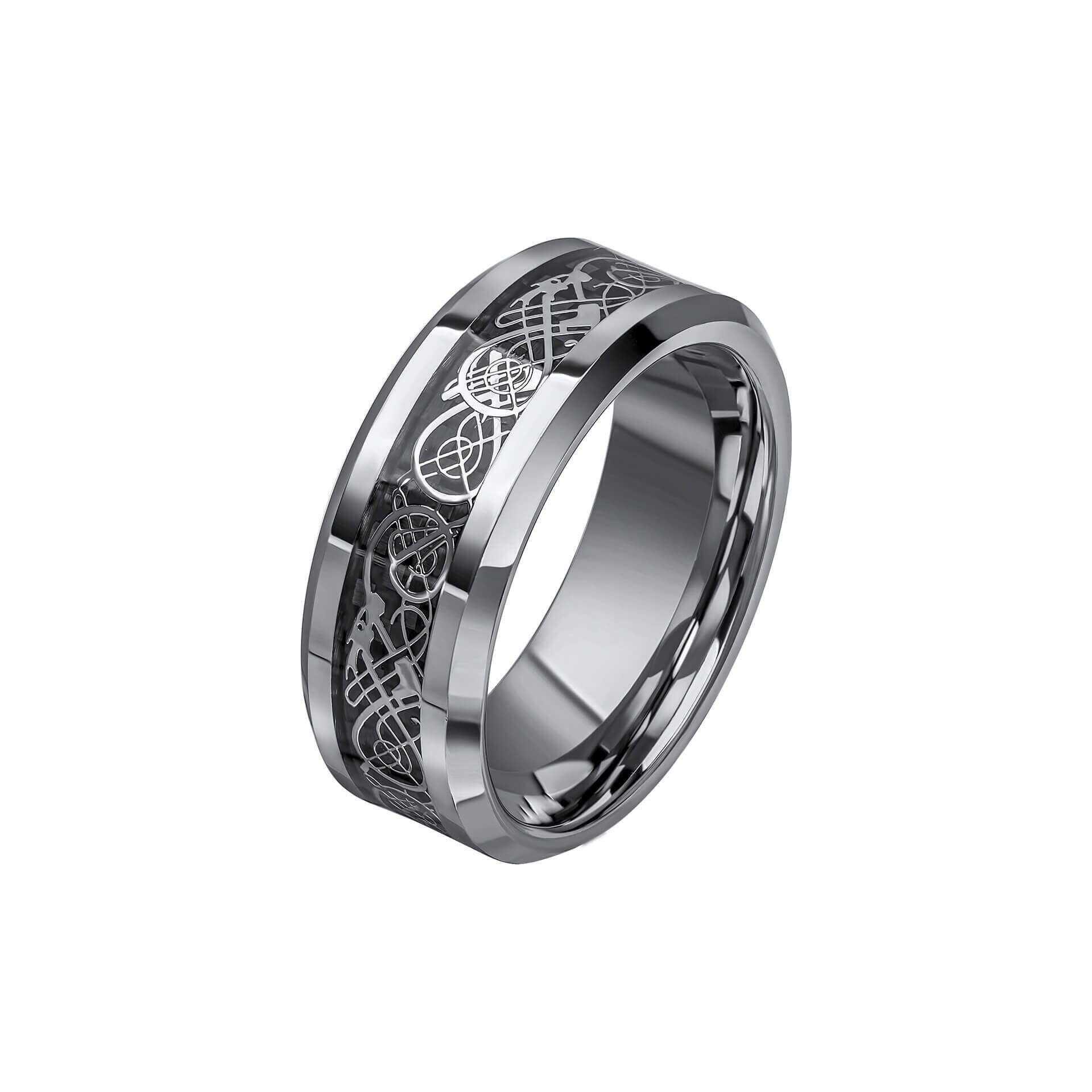 8mm Flat Tungsten Ring with Stainless Steel Filigree Detail | Modern ...