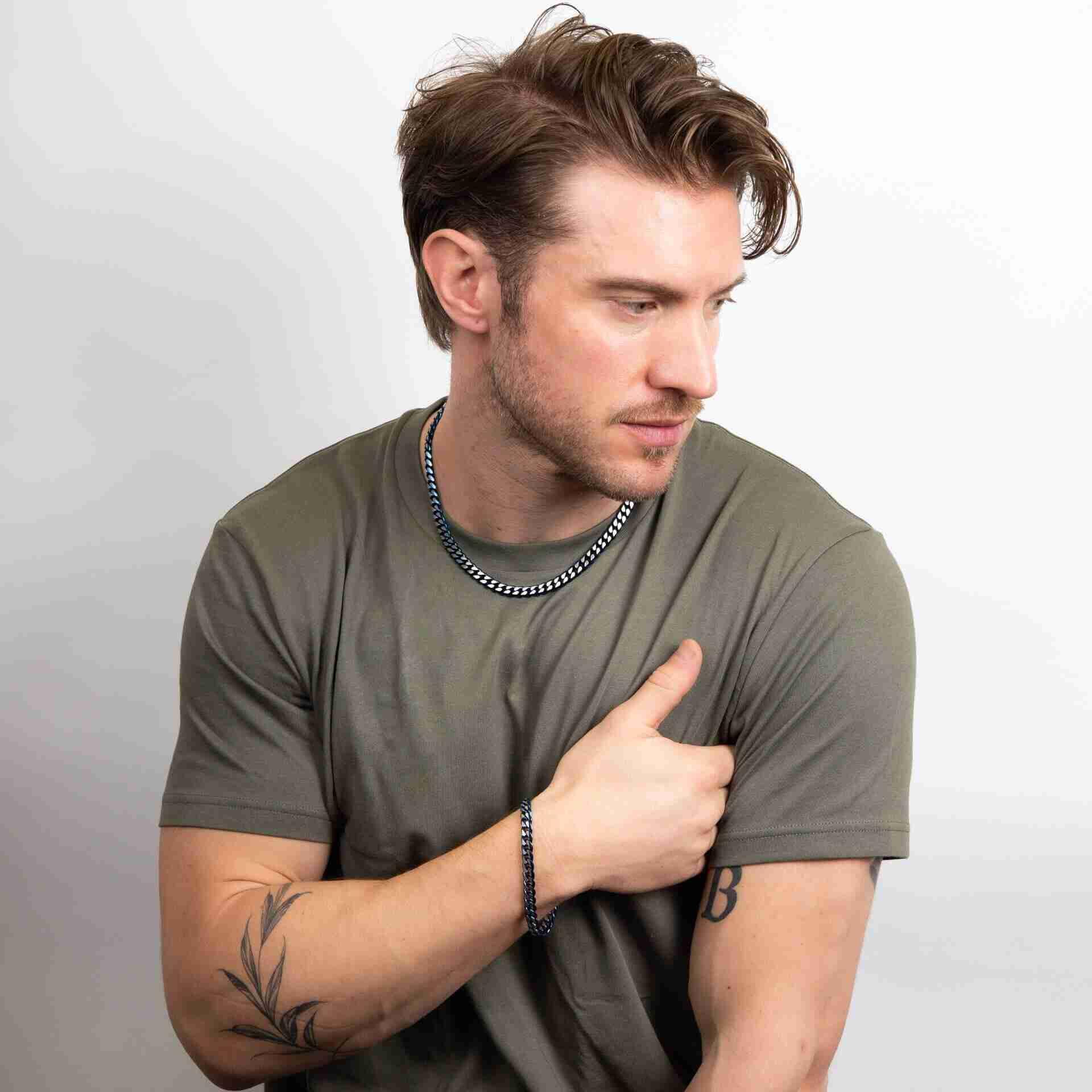fredbennett® Blue Stainless Steel Chain Necklace | Skin Safe | Suede ...
