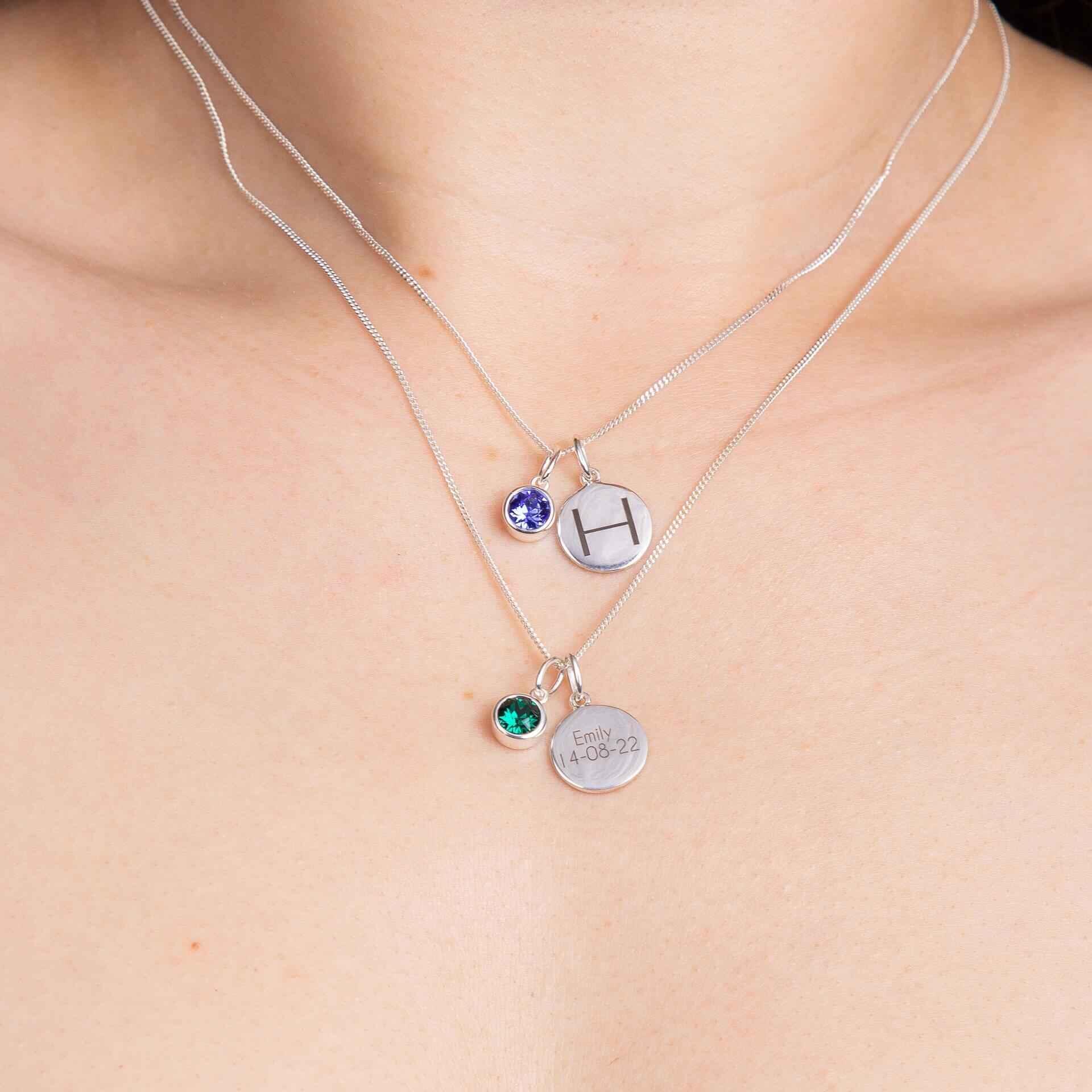Engravable Sterling Silver, August Disc Pendant