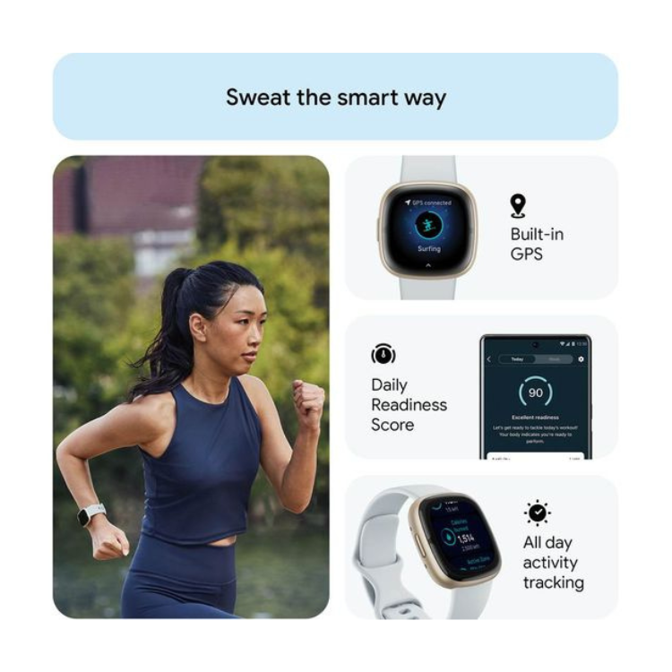 Fitbit Sense 2 Smart Watch – Blue Mist & Soft Gold Stress, Sleep ...