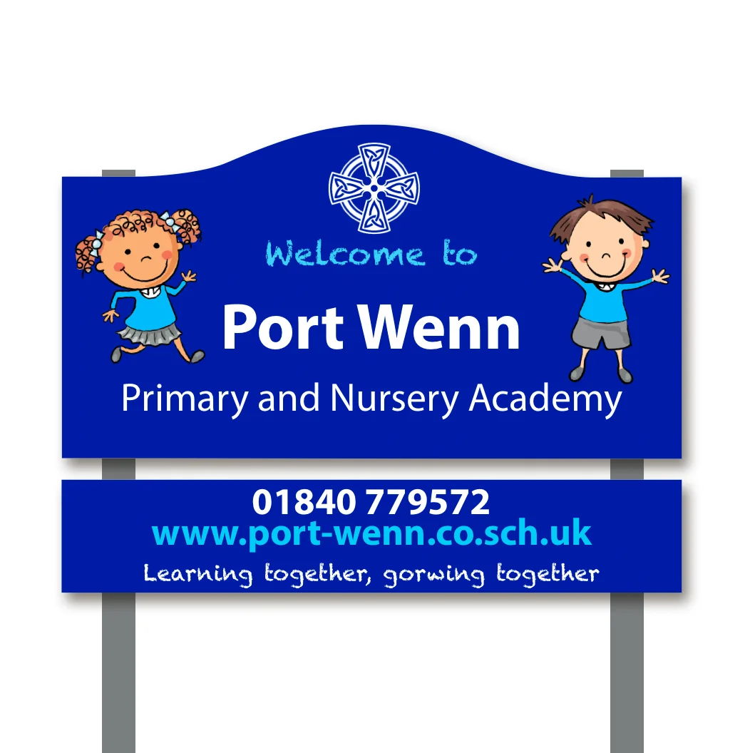 Post Mounted Swoopy Arched Welcome and Site Sign
