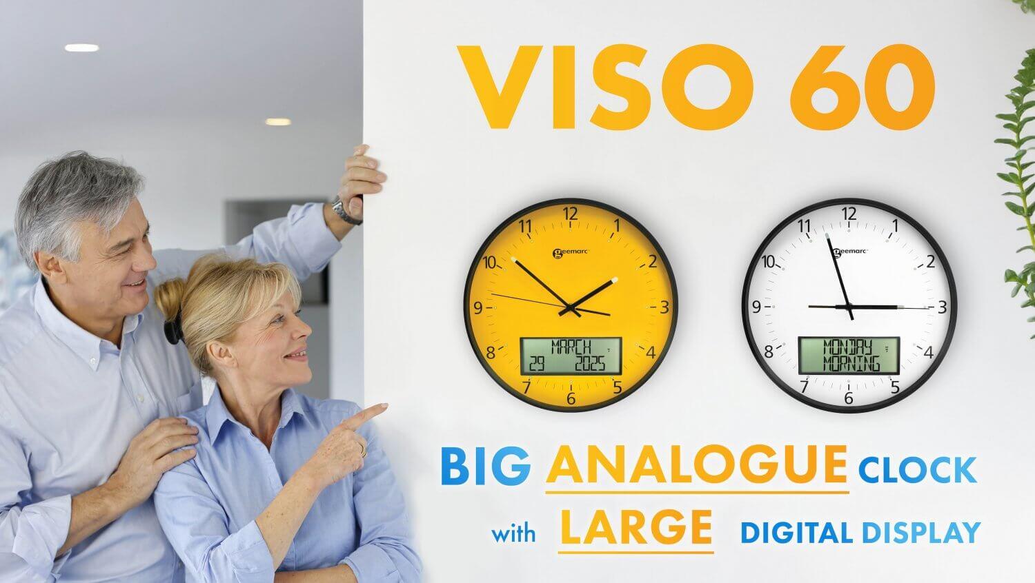 VISO 60 Day-Date Calendar Clock with Radio Controlled Time Yellow