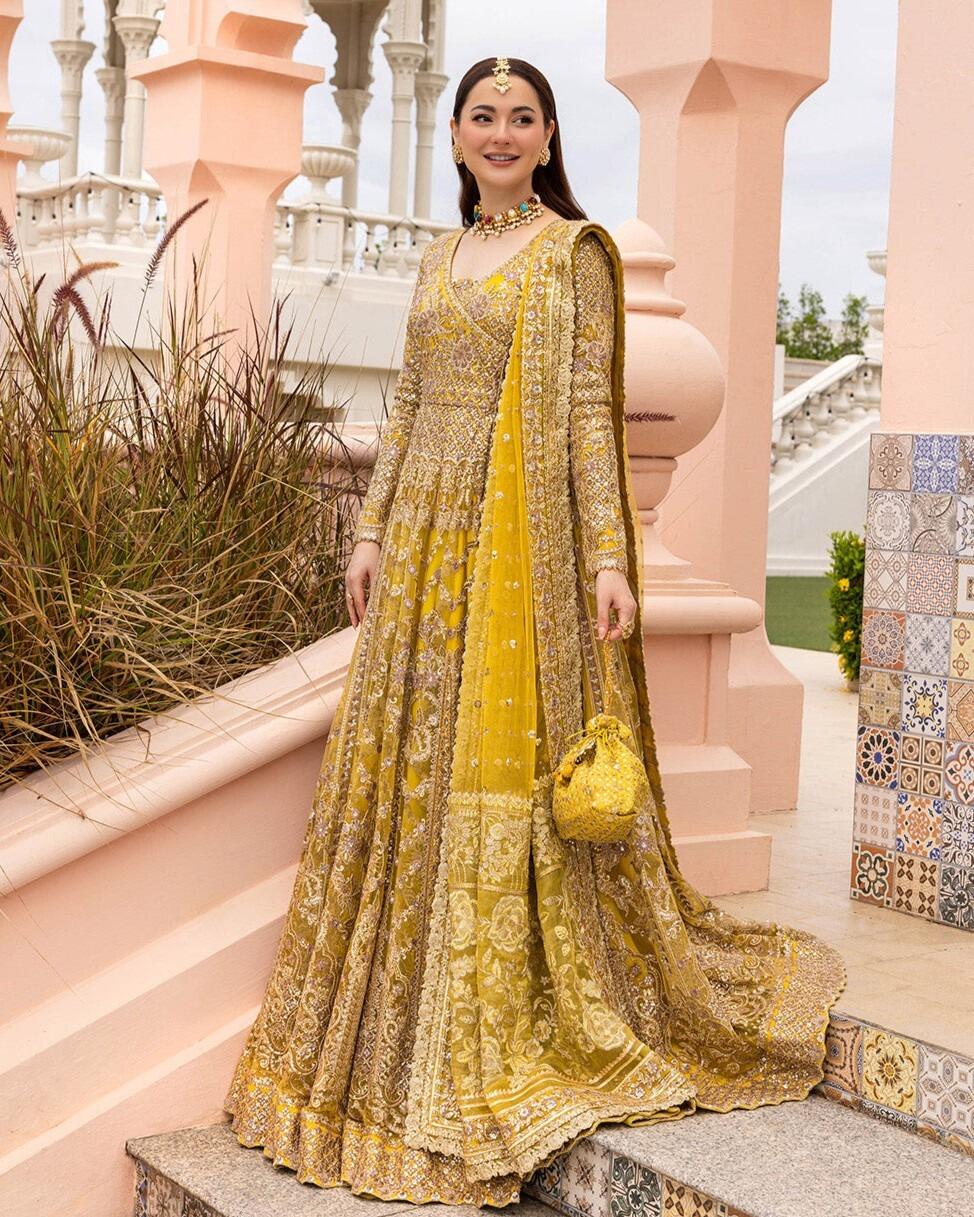 Melita Neorah Wedding Festive Suits Embroidered Net Yellow Maxi Gown ...