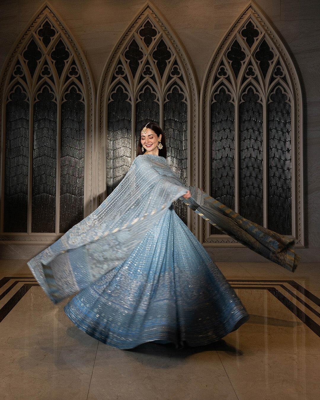 Miyah Neorah Wedding Festive Suits Embroidered Net Ice Blue Gown Maxi ...