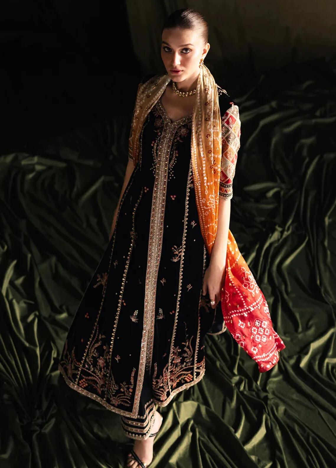 BK-06 Zola Qalamkar Embroidered Designer Velvet Party Outfit Luxury ...