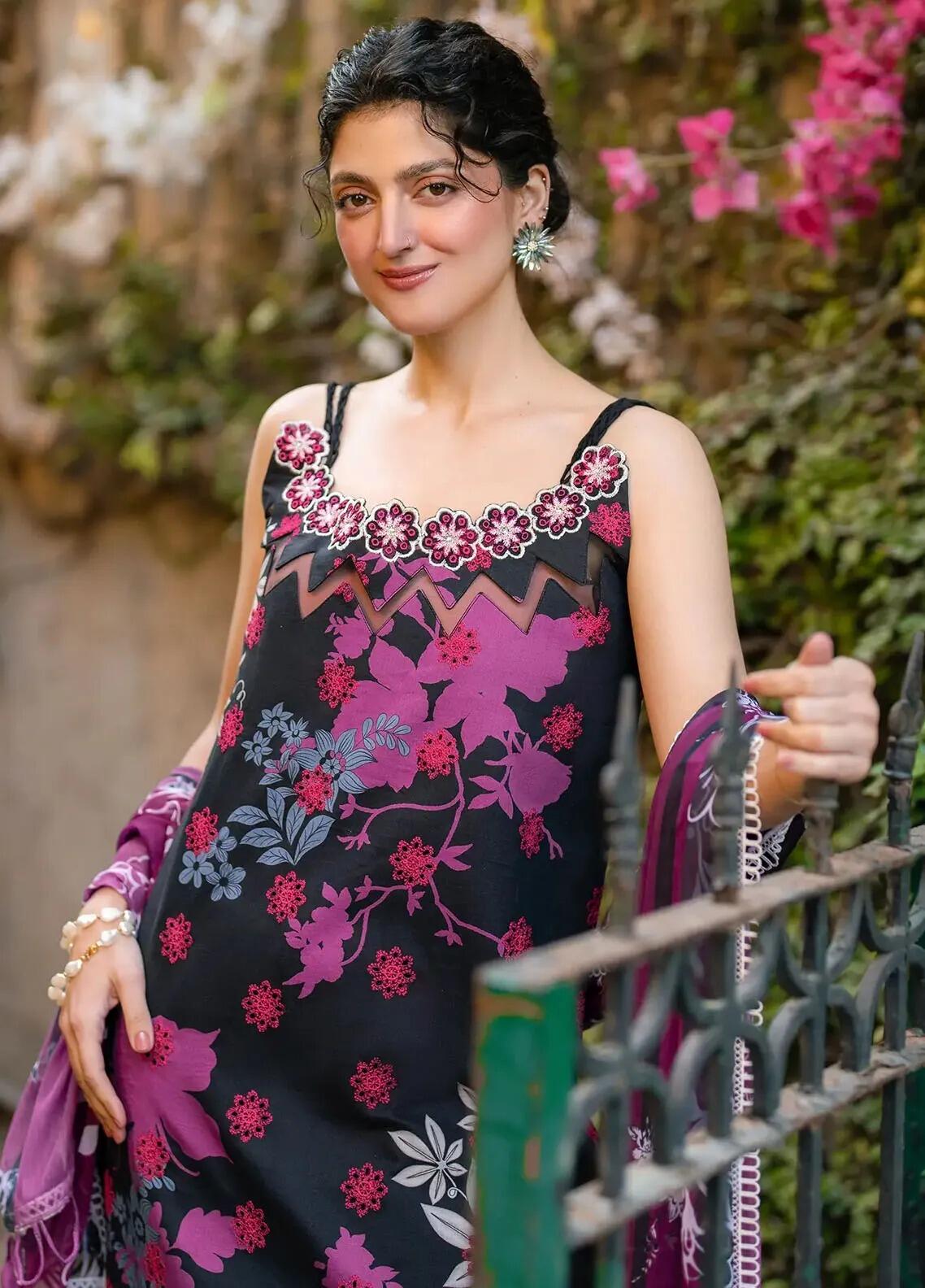 GKL-01 Pale Rose Gulkari by Asifa and Nabeel Black Chikankari Lawn Suit