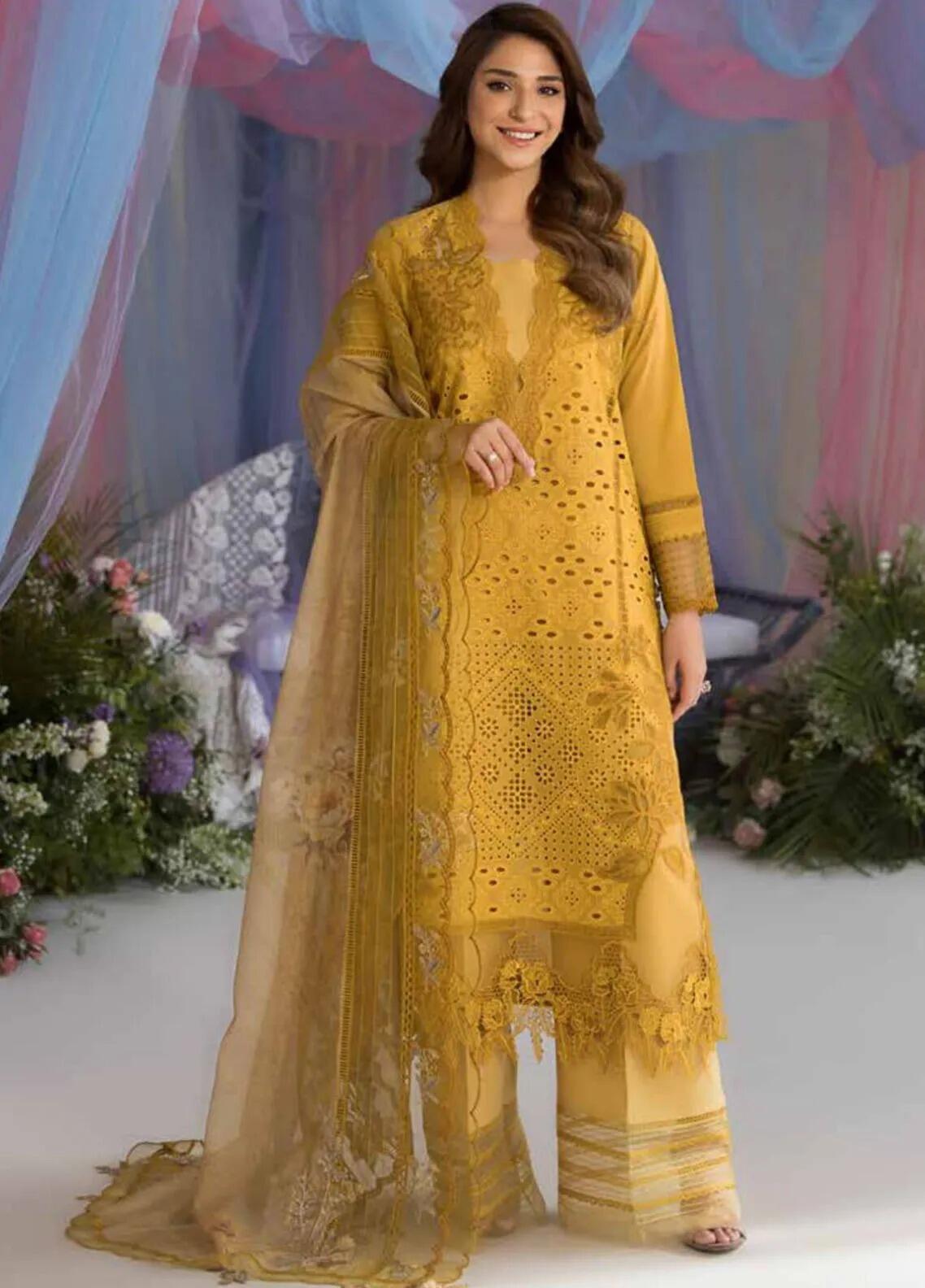 Latest Design 1A Sobia Nazir Mustard Embroidered Lawn Festive Dresses