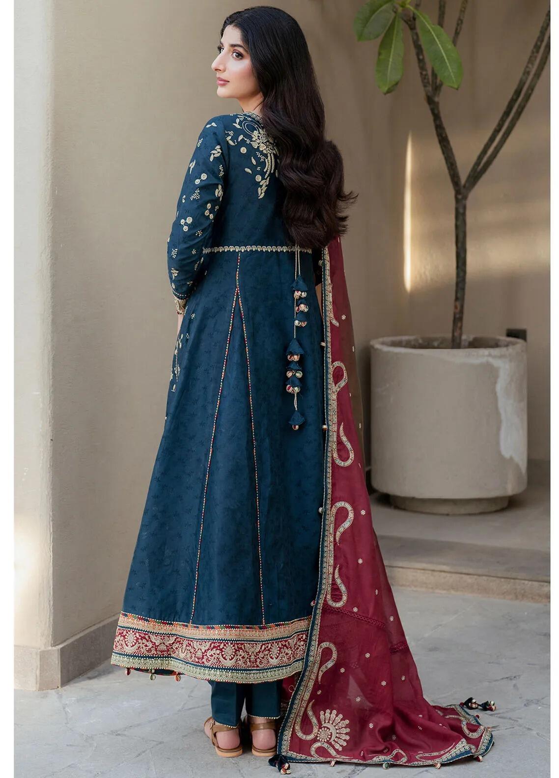 SL25-D3 Shahkaar by Jazmine Teal Embroidered Lawn Suits Summer Collection