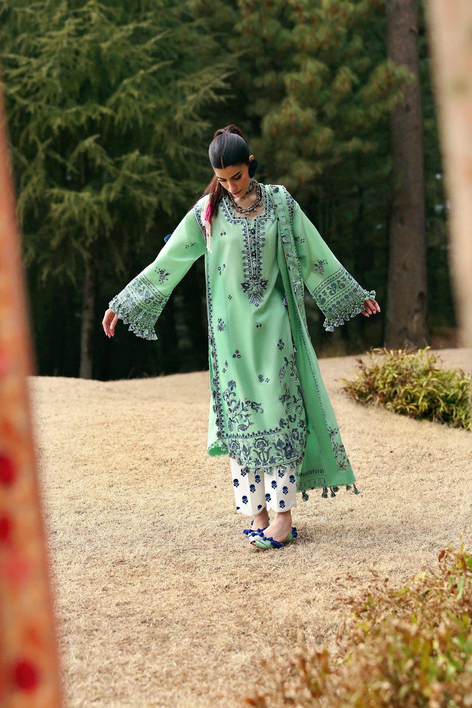 Elaya (ZL25-10 A) Zaha By Khadijah Shah Green Embroidered Lawn Suits