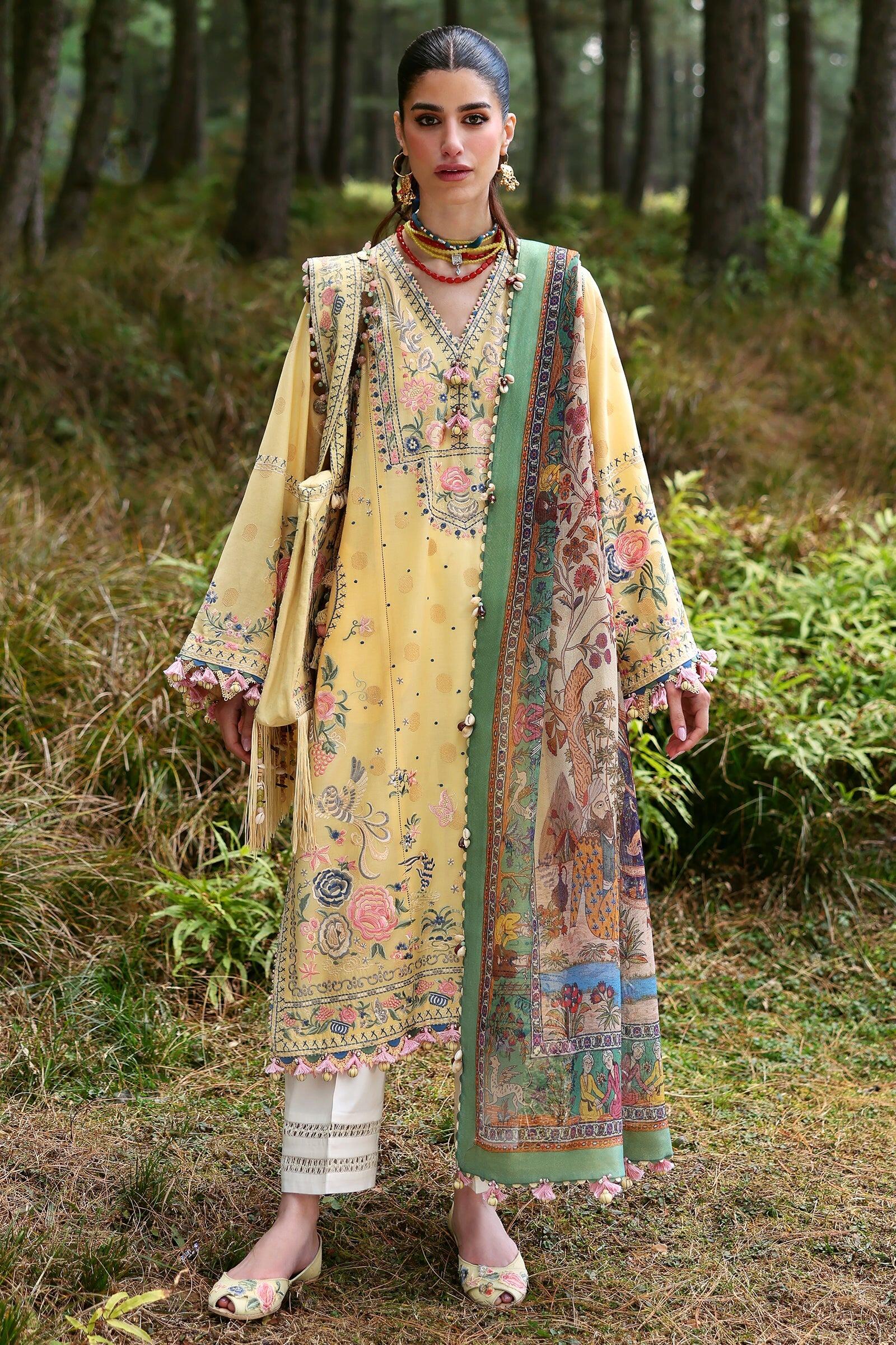 Zuri (ZL25-12 A) Zaha By Khadijah Shah Light Yellow Embroidered Lawn Suits