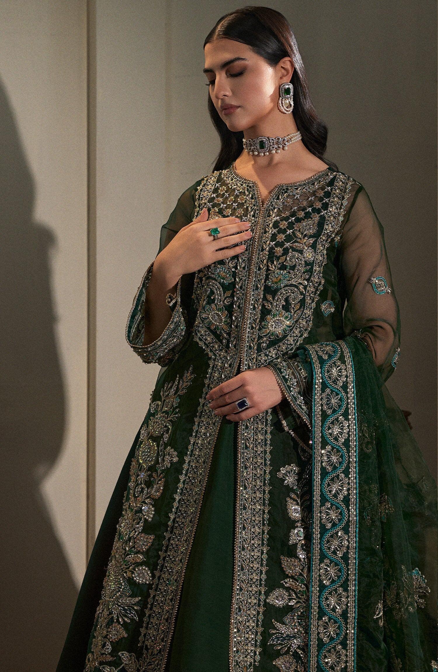 Emerald Mehar o Maah by Fabiha Fatima Luxury Embroidered Organza Dress