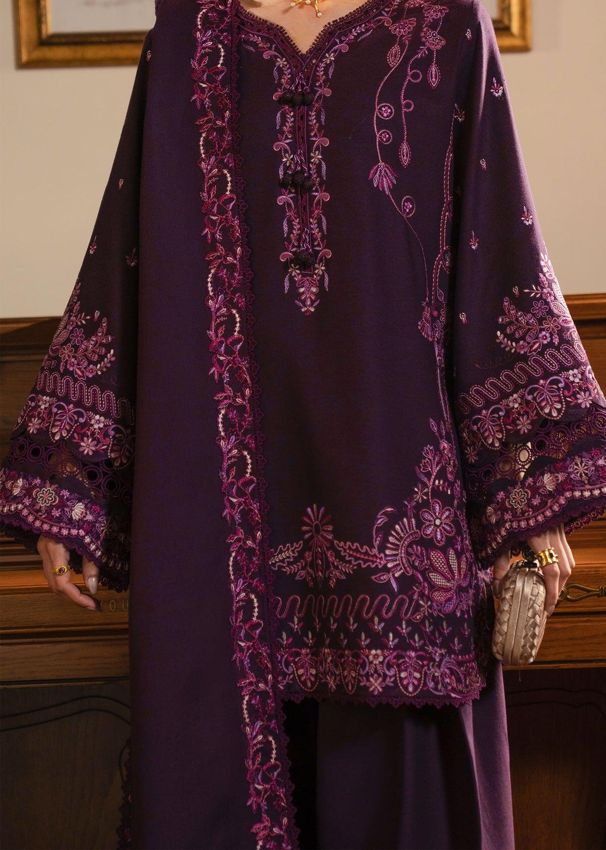 Roshanda Gulana by Kanwal Malik Plum Embroidered Karandi Suits