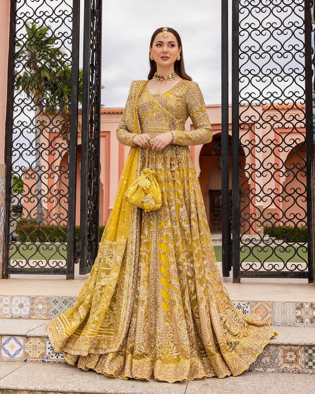 Melita Neorah Wedding Festive Suits Embroidered Net Yellow Maxi Gown ...