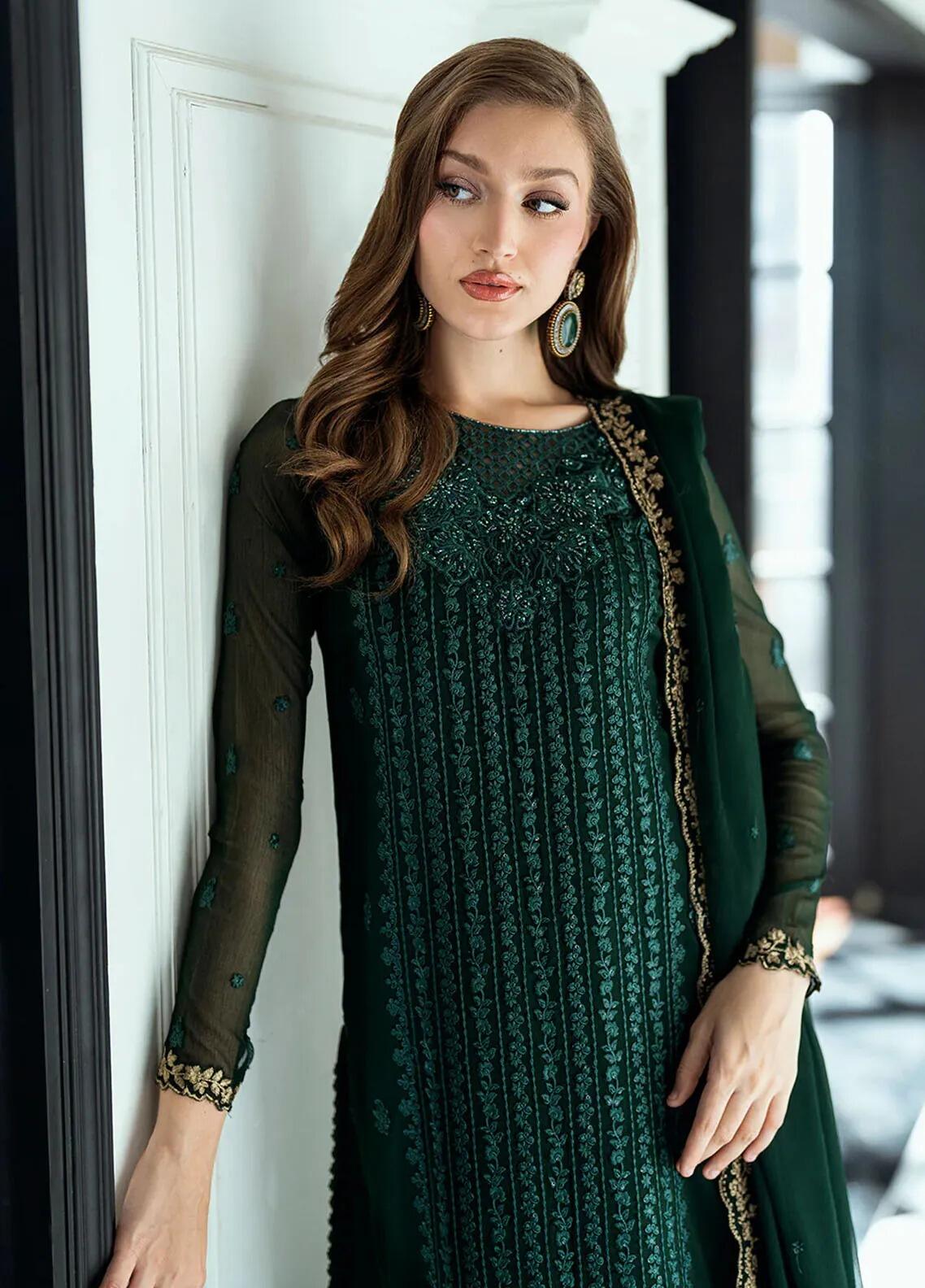 Emerald Whisper Ensembles by Azure Embroidered Dark Green Chiffon Eid ...