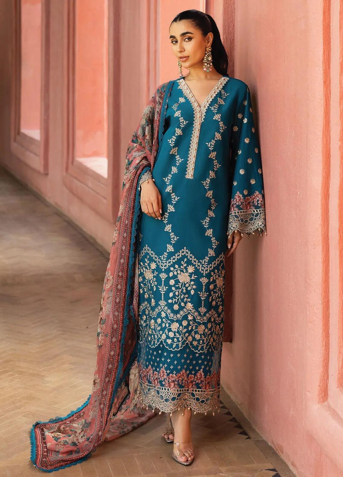 Izrah - 2A Zainab Chottani Teal Embroidered Chikankari Suits Summer ...