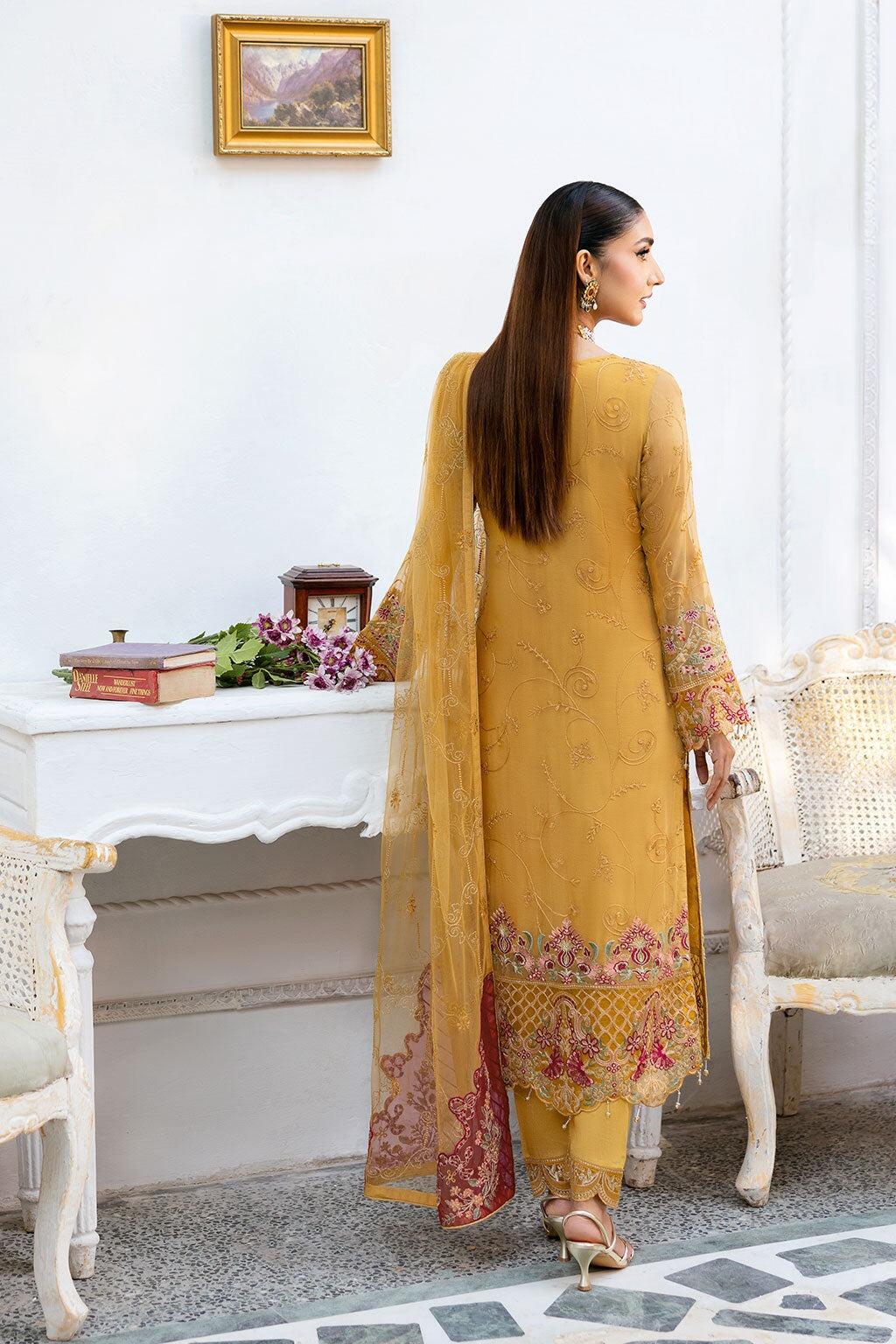 A-1004 Ramsha Chevran Formal Yellow Embroidered Chiffon Collection Vol 10