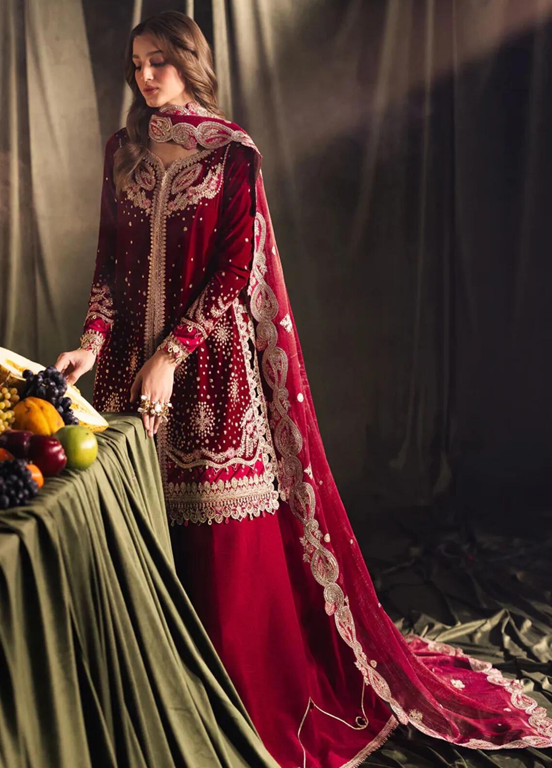 BK-02 Amara Qalamkar Embroidered Designer Velvet Party Outfit Luxury ...