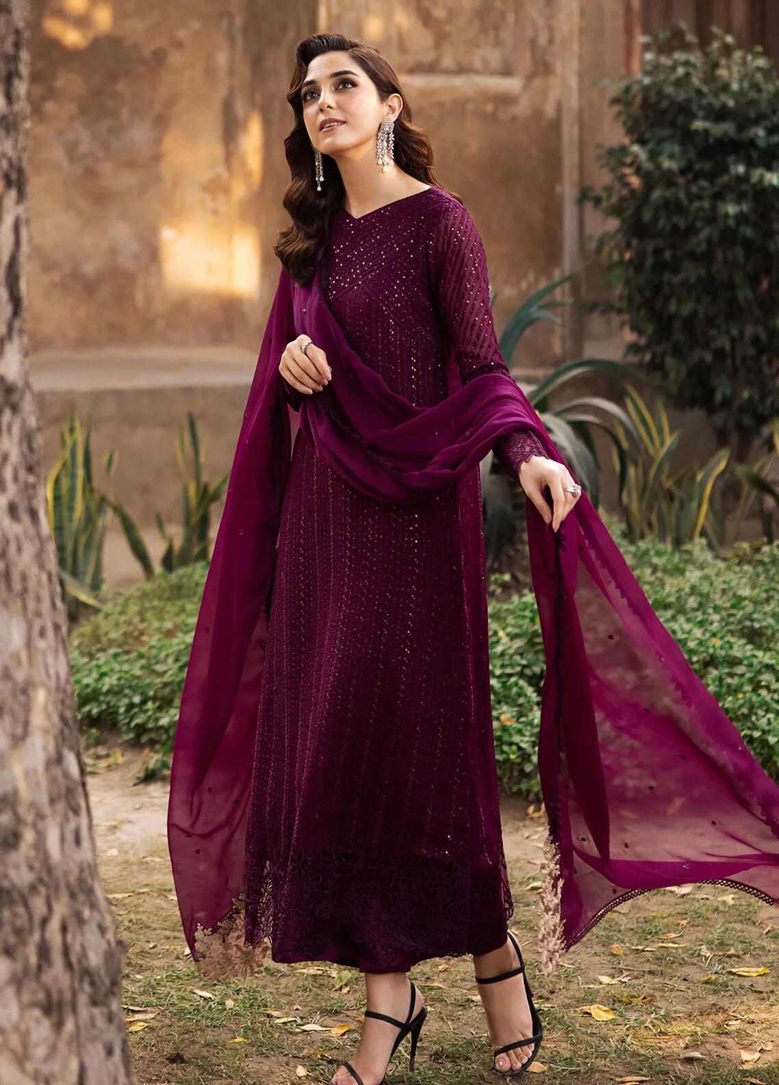 Garnet Majesty Luxe By Azure Embroidered Burgundy Chiffon Suit Formal Dress