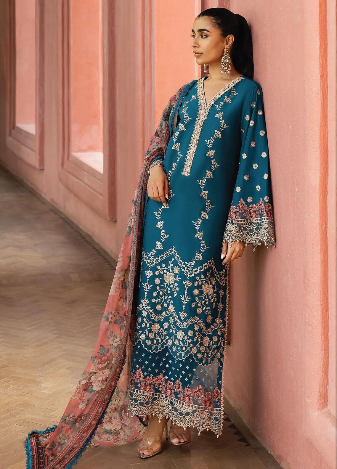 Izrah - 2A Zainab Chottani Teal Embroidered Chikankari Suits Summer ...