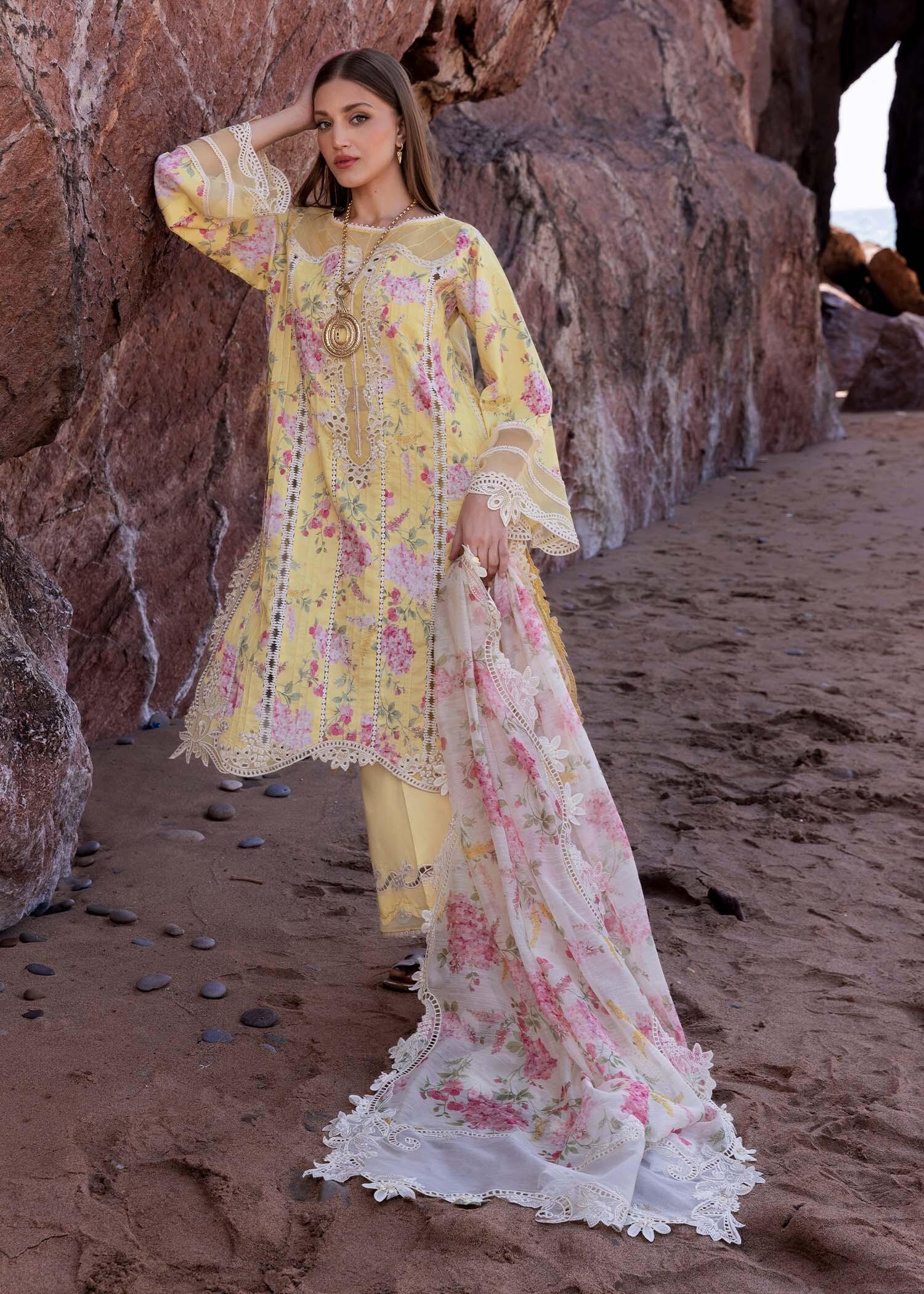 Who'S That Girl - D3 A Flow by Crimson Saira Shakira Light Yellow Embroidered Summer Suits