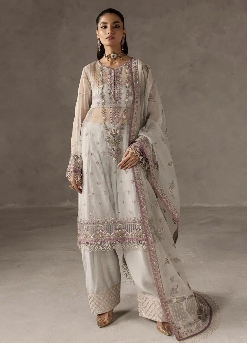 Blush De Rose Eblouir by Imran Ramzan Greyish White Embroidered Organza ...