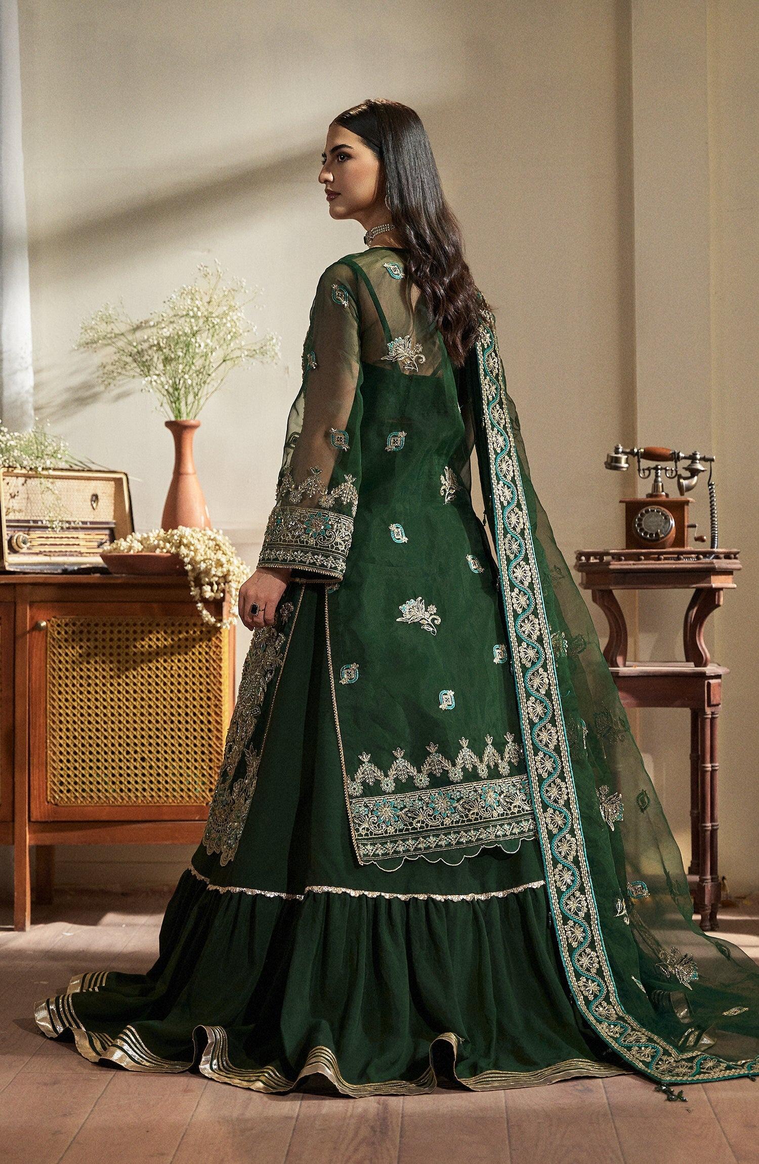 Emerald Mehar o Maah by Fabiha Fatima Luxury Embroidered Organza Dress