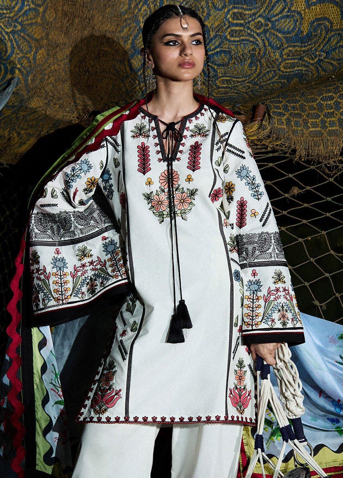 Tiya Jugnu by Hussain Rehar White Embroidered Lawn Summer Suits