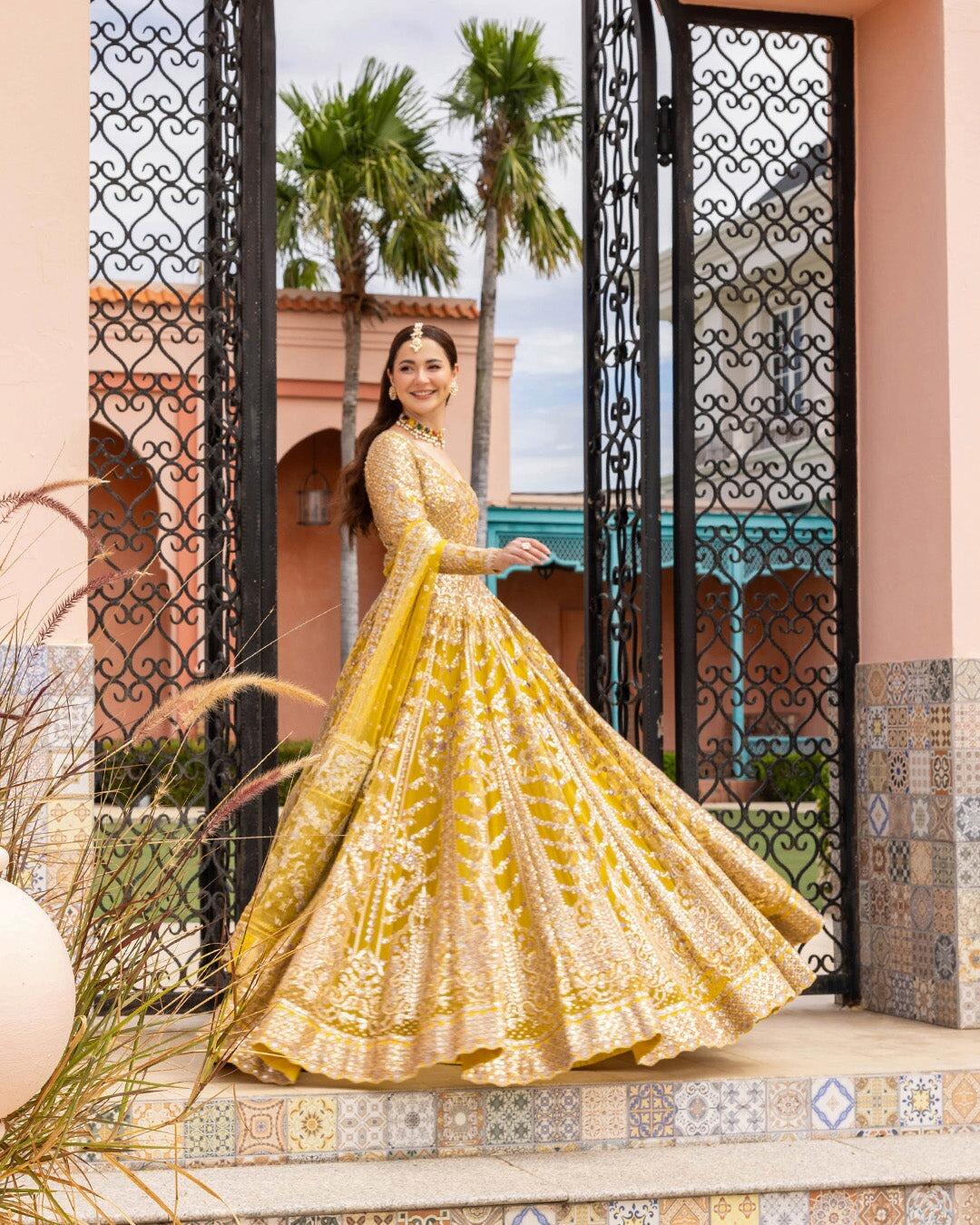 Melita Neorah Wedding Festive Suits Embroidered Net Yellow Maxi Gown ...