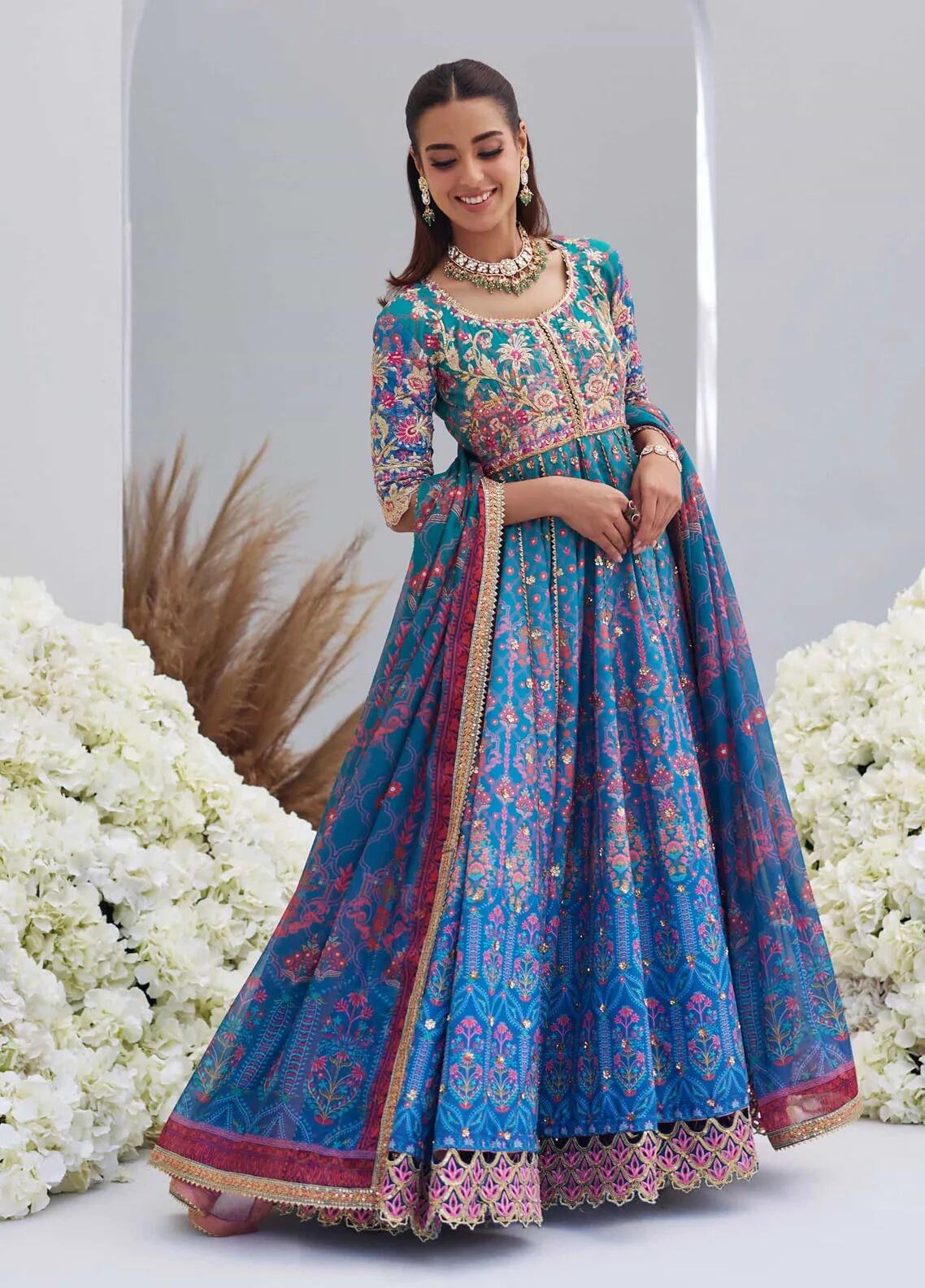 Zayna Mina Hasan Embroidered Raw Silk Maxi Anarkali Pishwas Formal ...