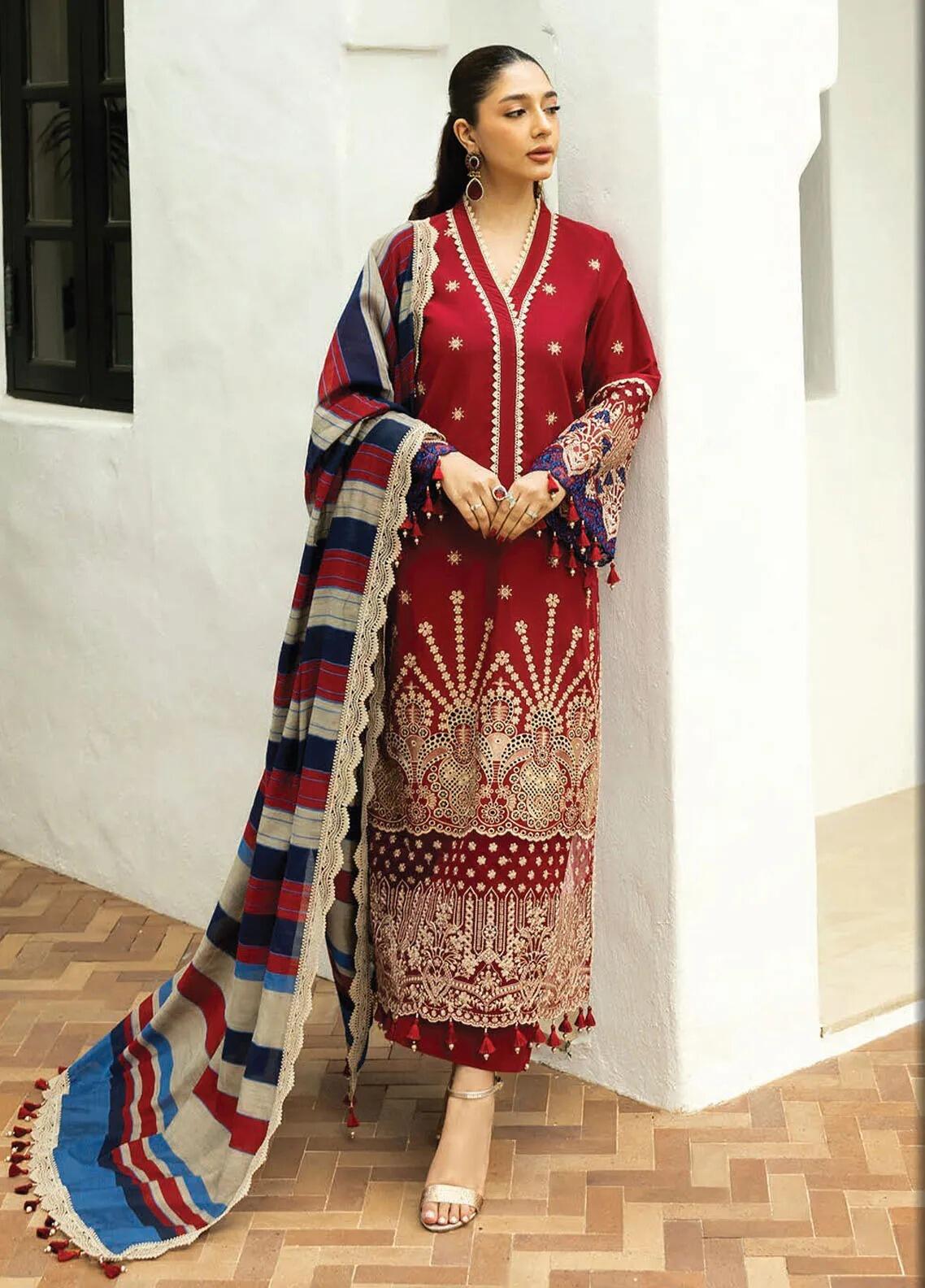 Elma - 3B Zainab Chottani Deep Red Embroidered Chikankari Suits Summer ...