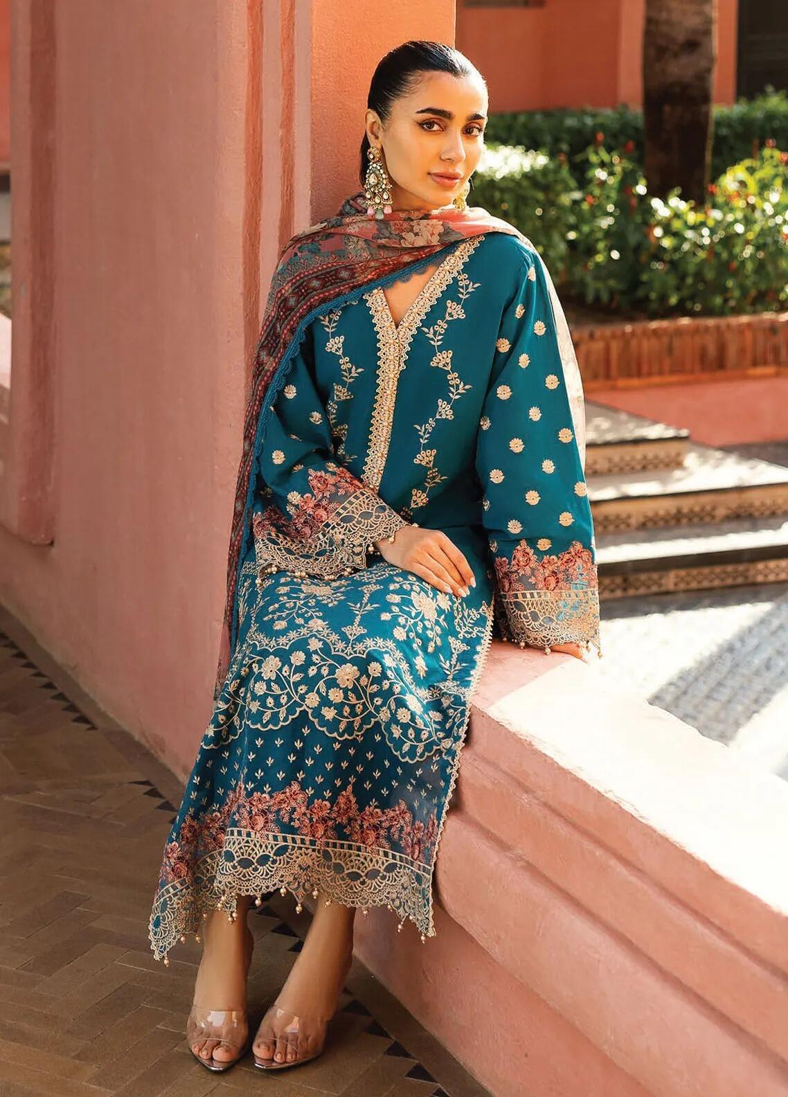 Izrah - 2A Zainab Chottani Teal Embroidered Chikankari Suits Summer ...