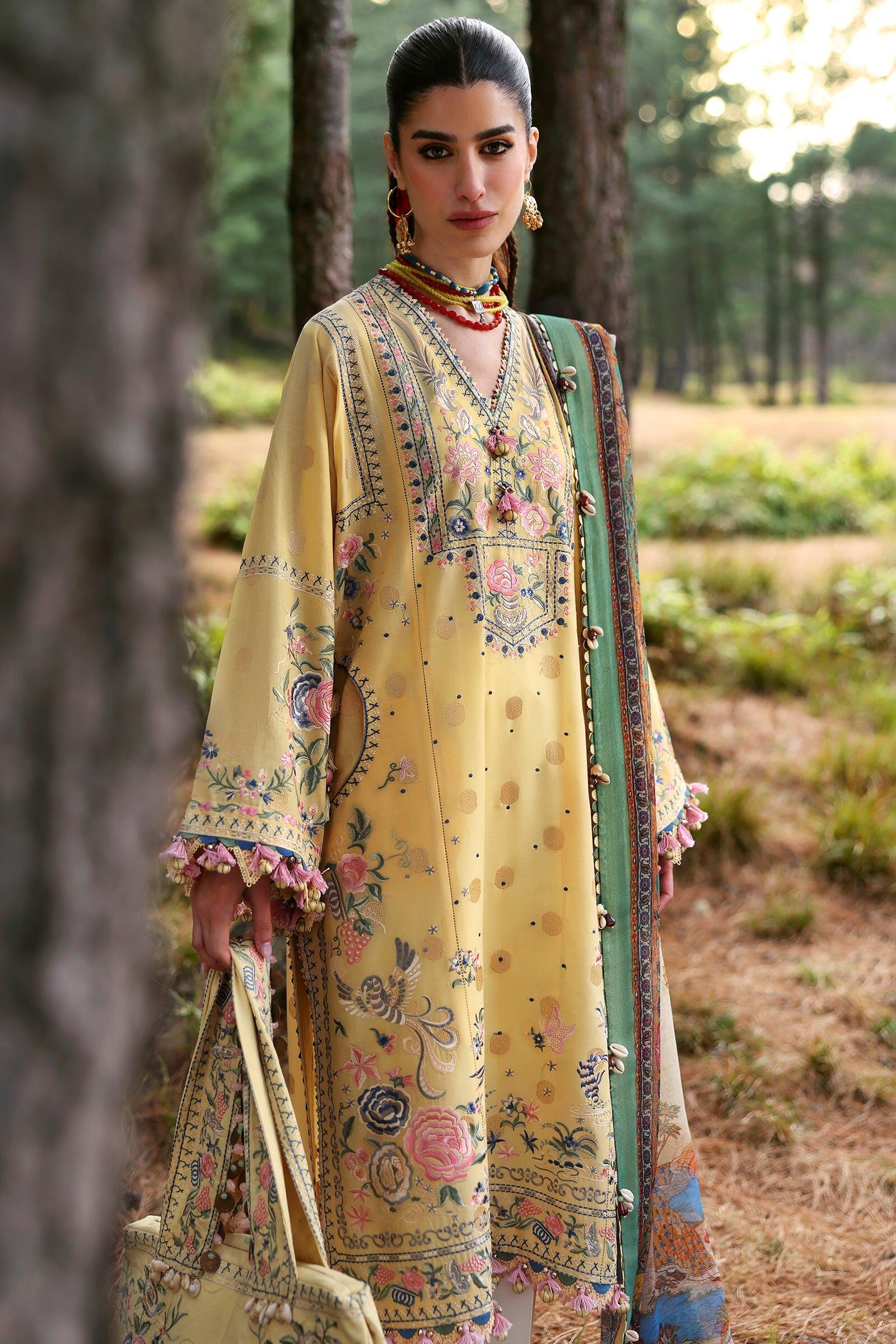 Zuri (ZL25-12 A) Zaha By Khadijah Shah Light Yellow Embroidered Lawn Suits