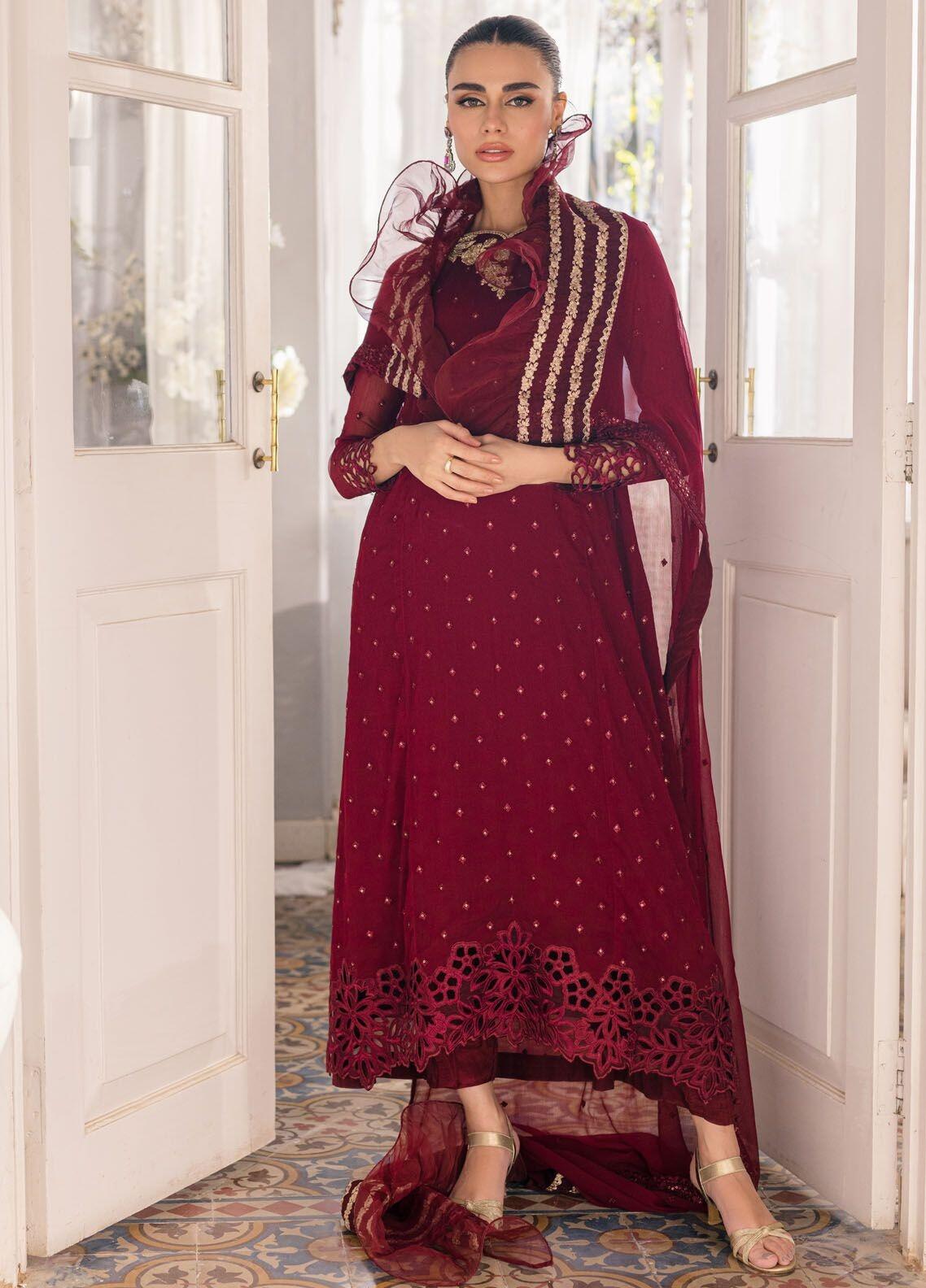 Garnet Glam ES-050 Ensembles By Azure Embroidered Chiffon Suits Festive ...