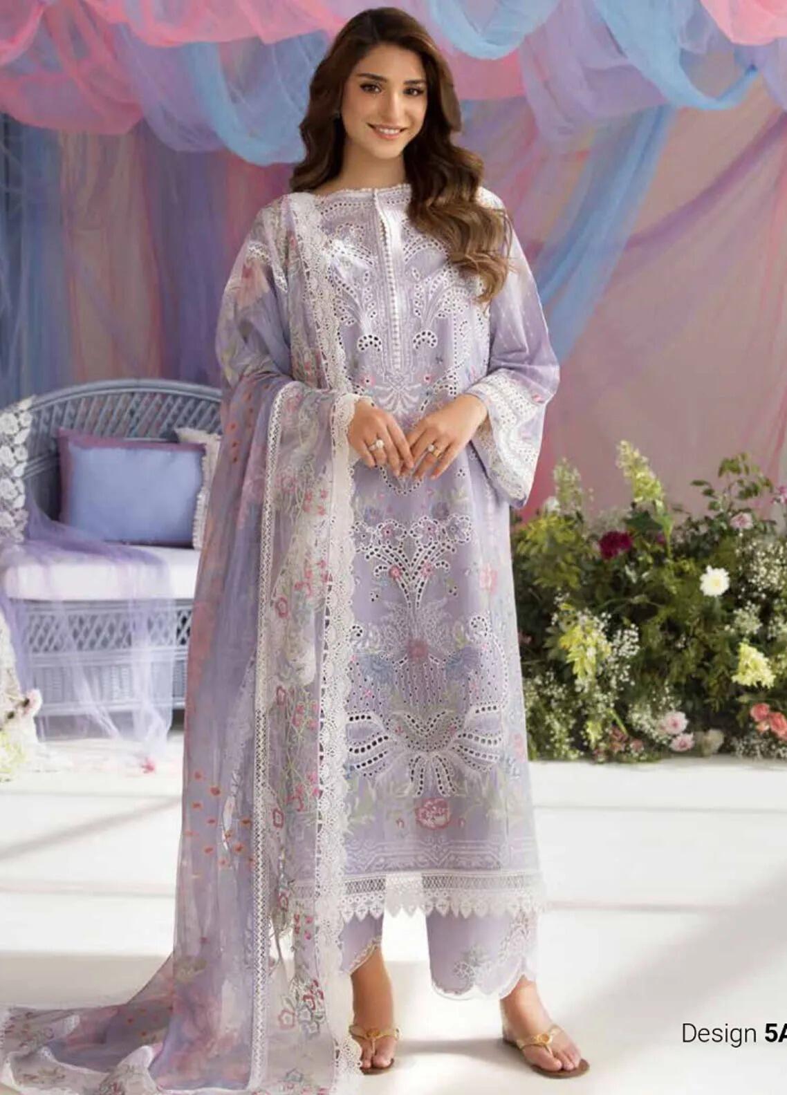 New Design 5A Sobia Nazir Lavender Embroidered Lawn Festive Dresses