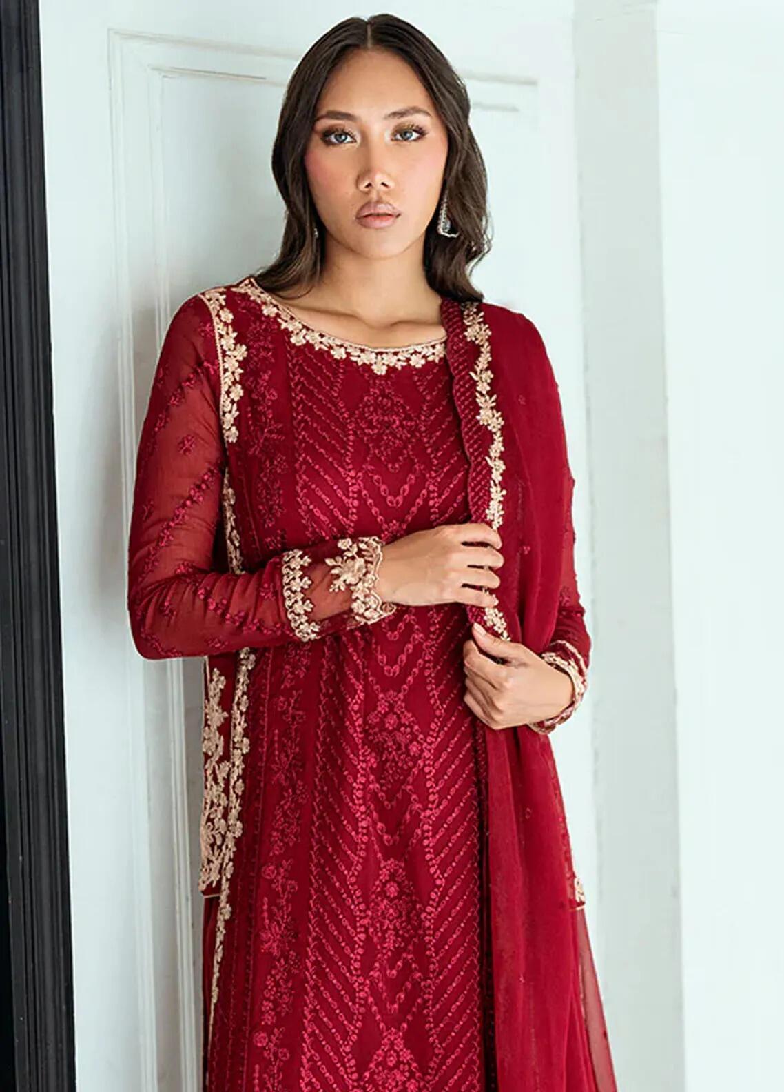 Rouge Ensembles by Azure Embroidered Deep Pink Chiffon Eid Festive Suits